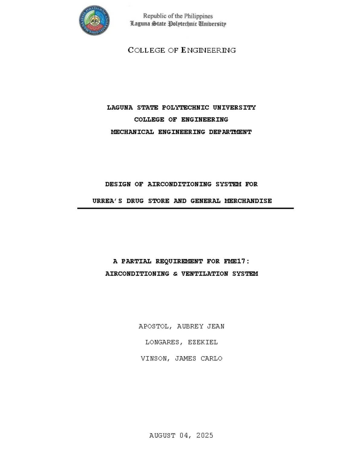 FME17: Design of Air Conditioning System for Drug Store - Studocu
