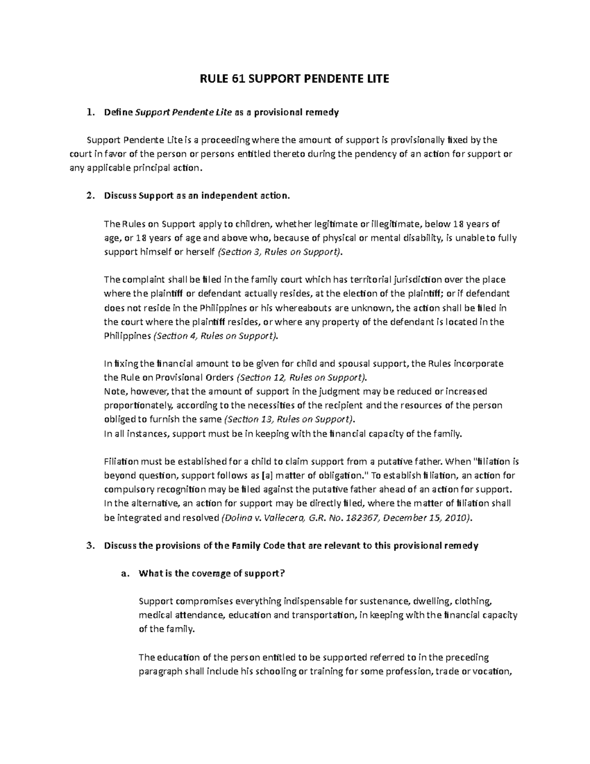 RULE 61 Support Pendente Lite: Comprehensive Analysis and Discussion ...