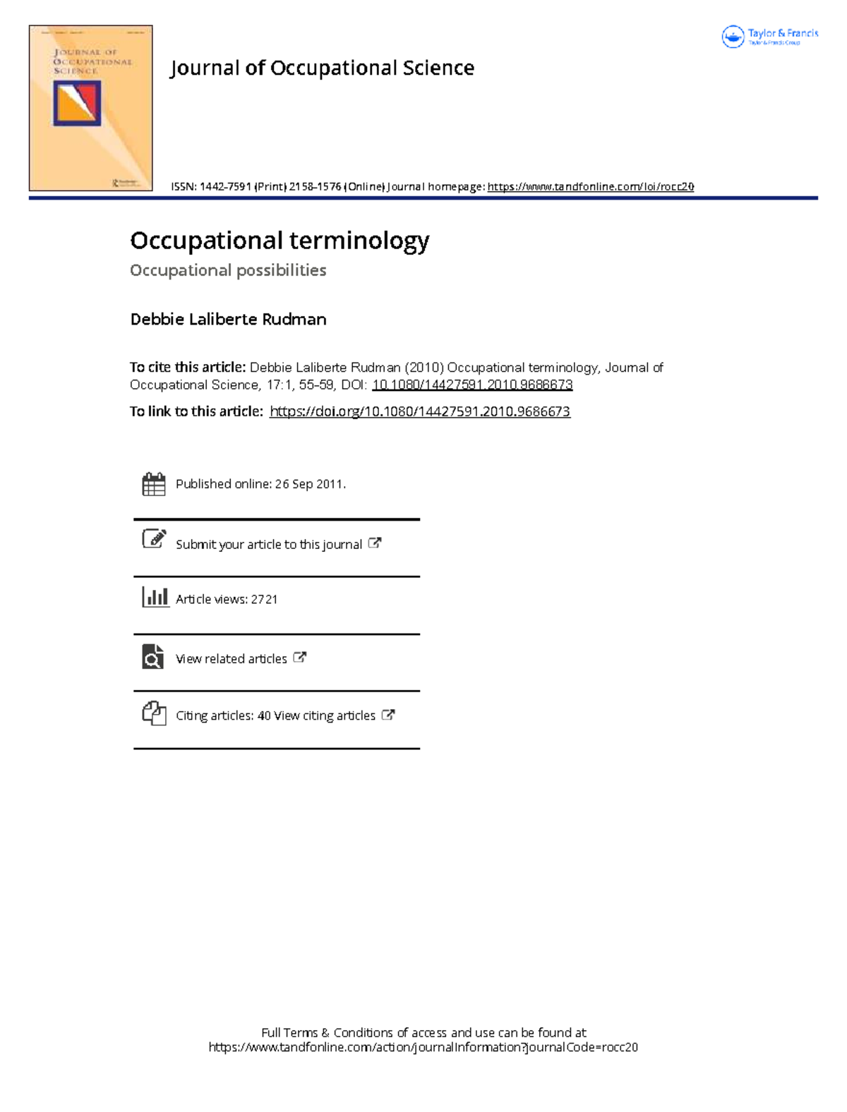 Occupational Terminology: Exploring Possibilities in Occupational ...
