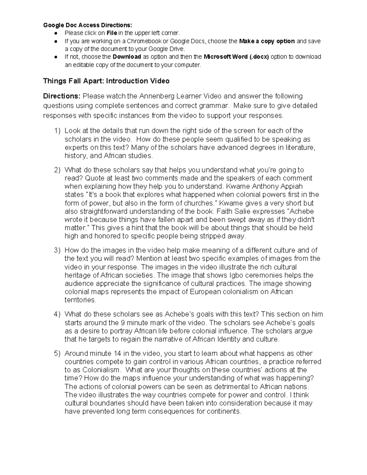 Module 4 Honors Study Assignment: Things Fall Apart Video Analysis ...
