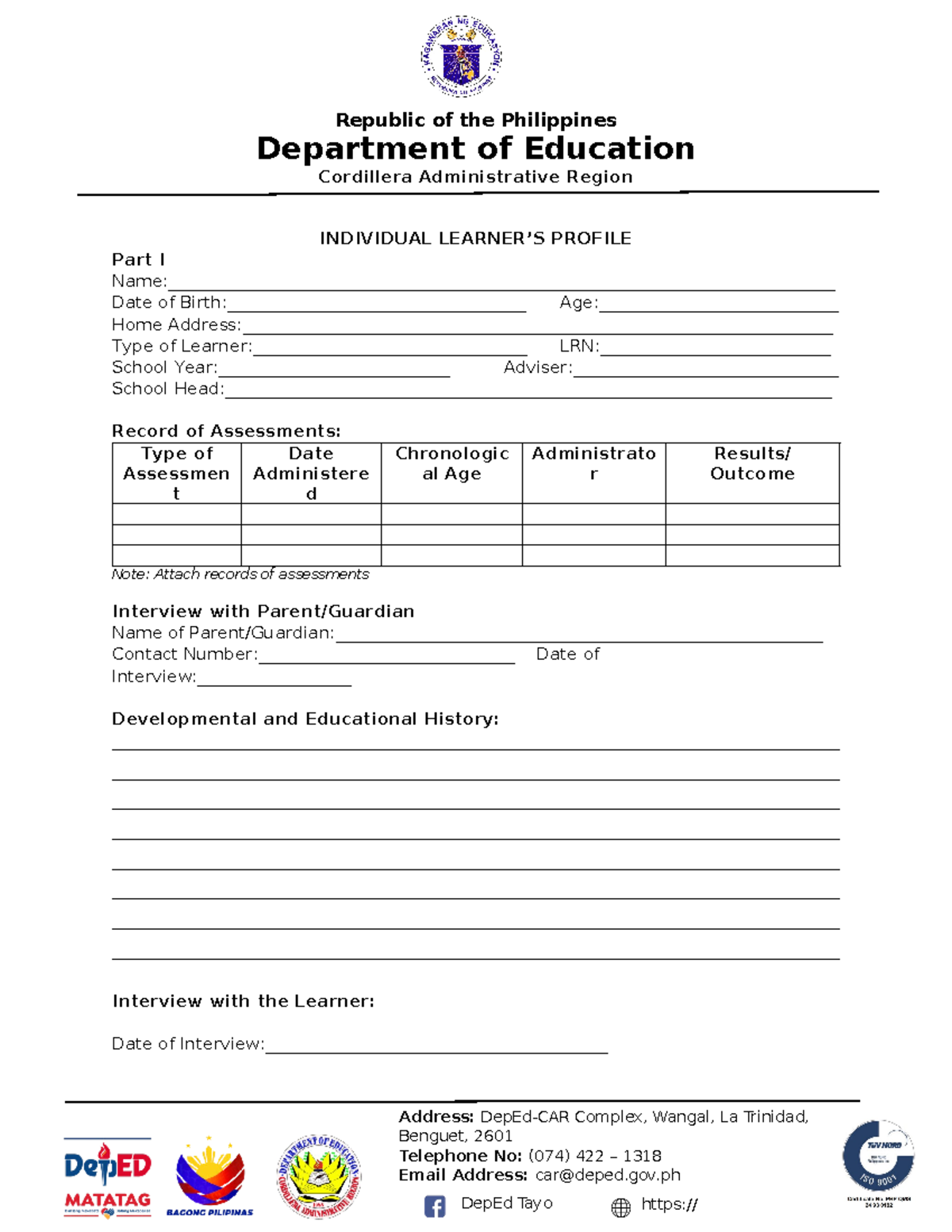 ITP Templates - english - Address: DepEd-CAR Complex, Wangal, La ...