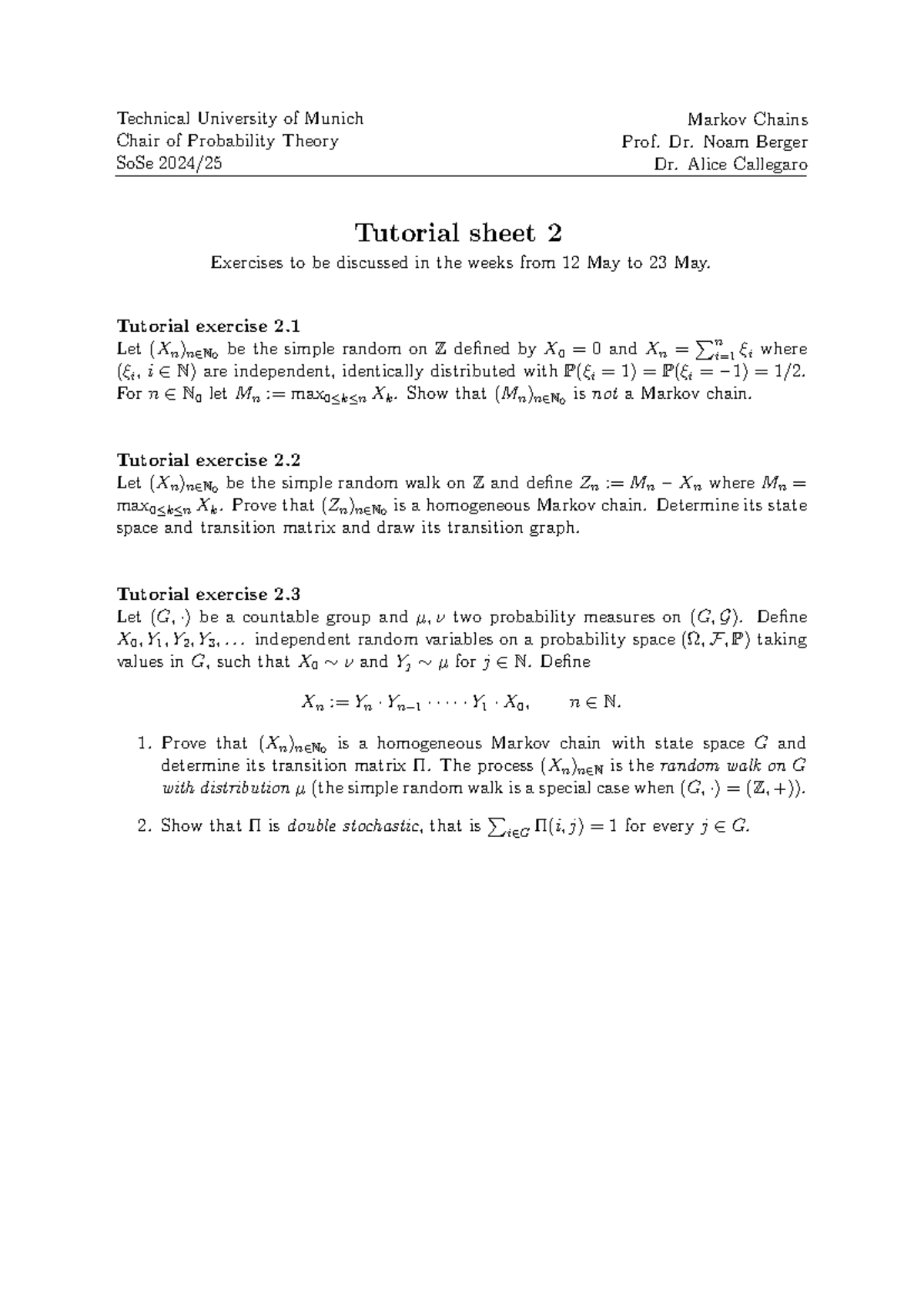 T2 SoSe Markov Chains Tutorial Exercises and Solutions - Studocu
