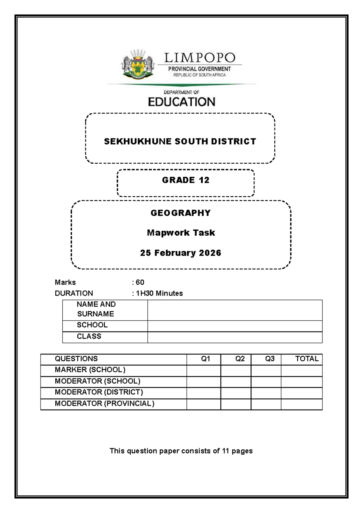 Grade 12 Geography Mapwork Task - Sekhukhune District (2026) - Studocu