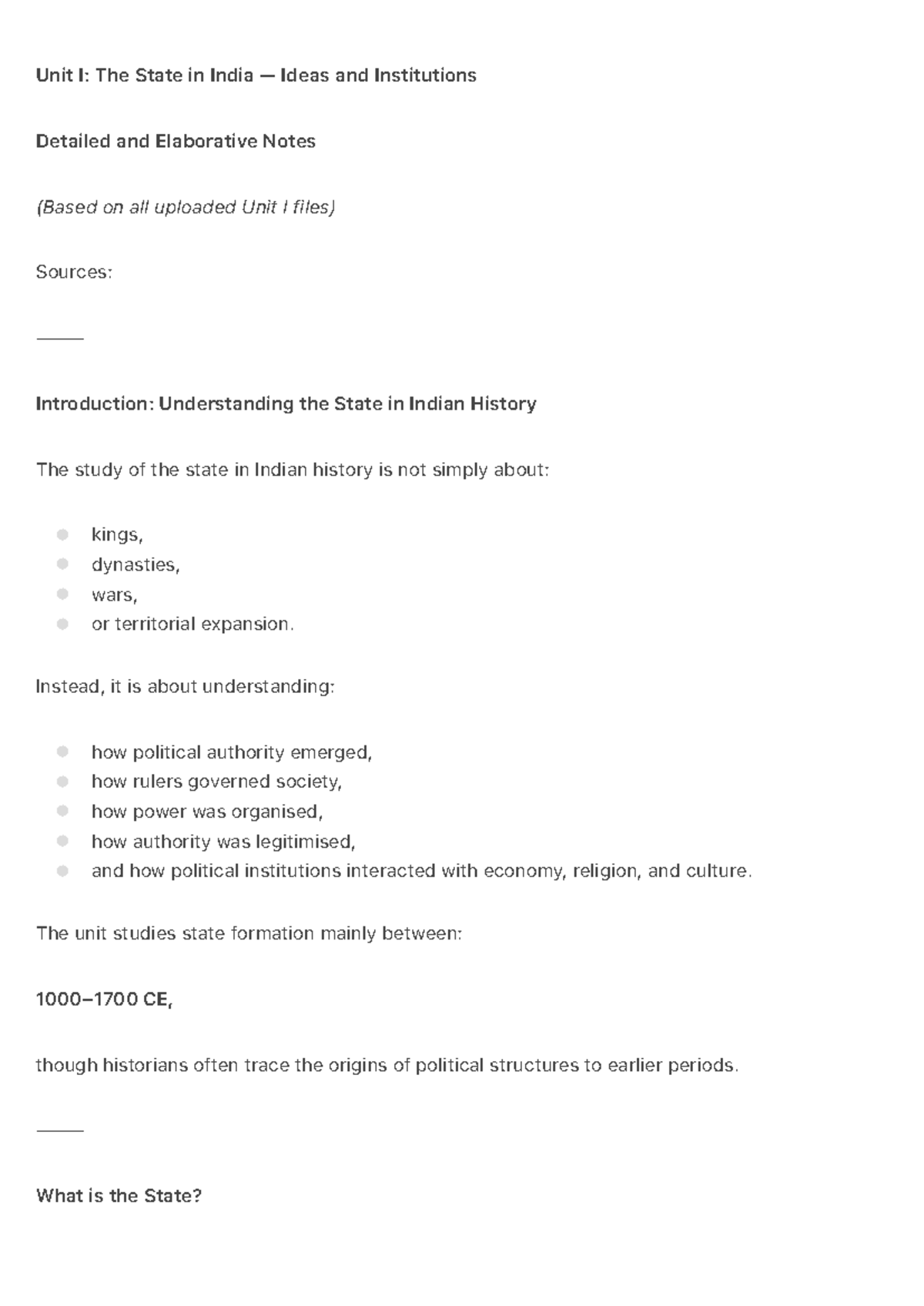 Unit I: The State in India - Ideas & Institutions Comprehensive Notes ...
