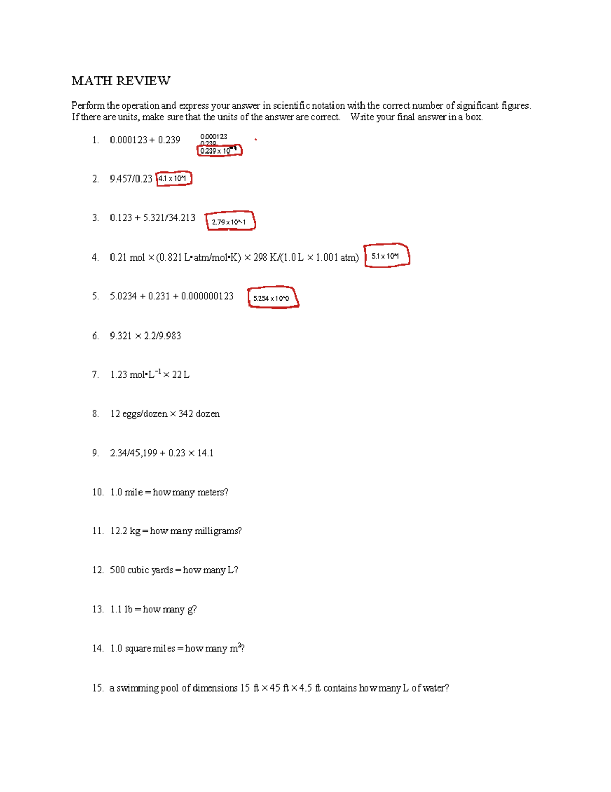 MATH 101: Scientific Notation & Significant Figures Review - Studocu