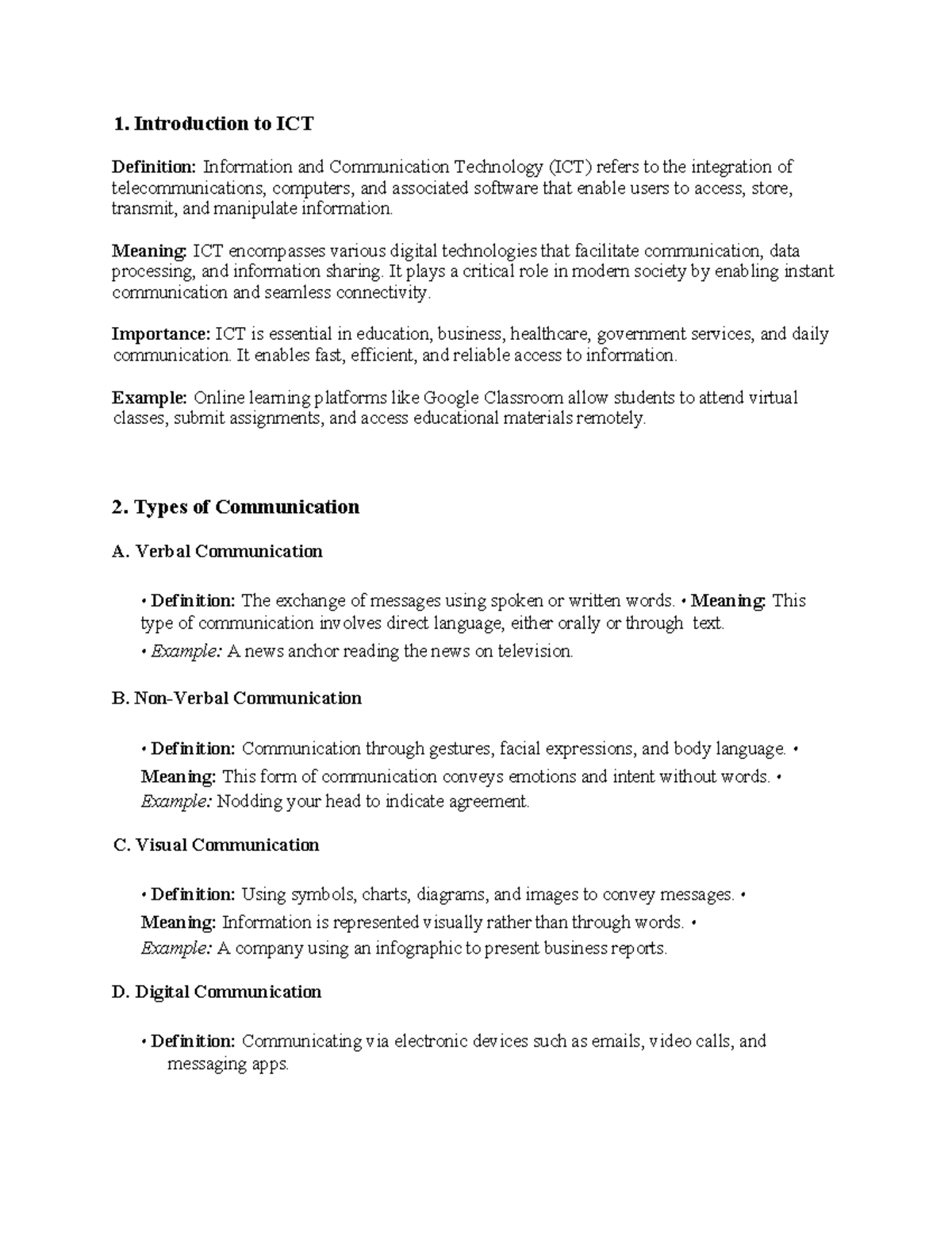 Introduction to ICT - 1. Introduction to ICT Definition: Information ...