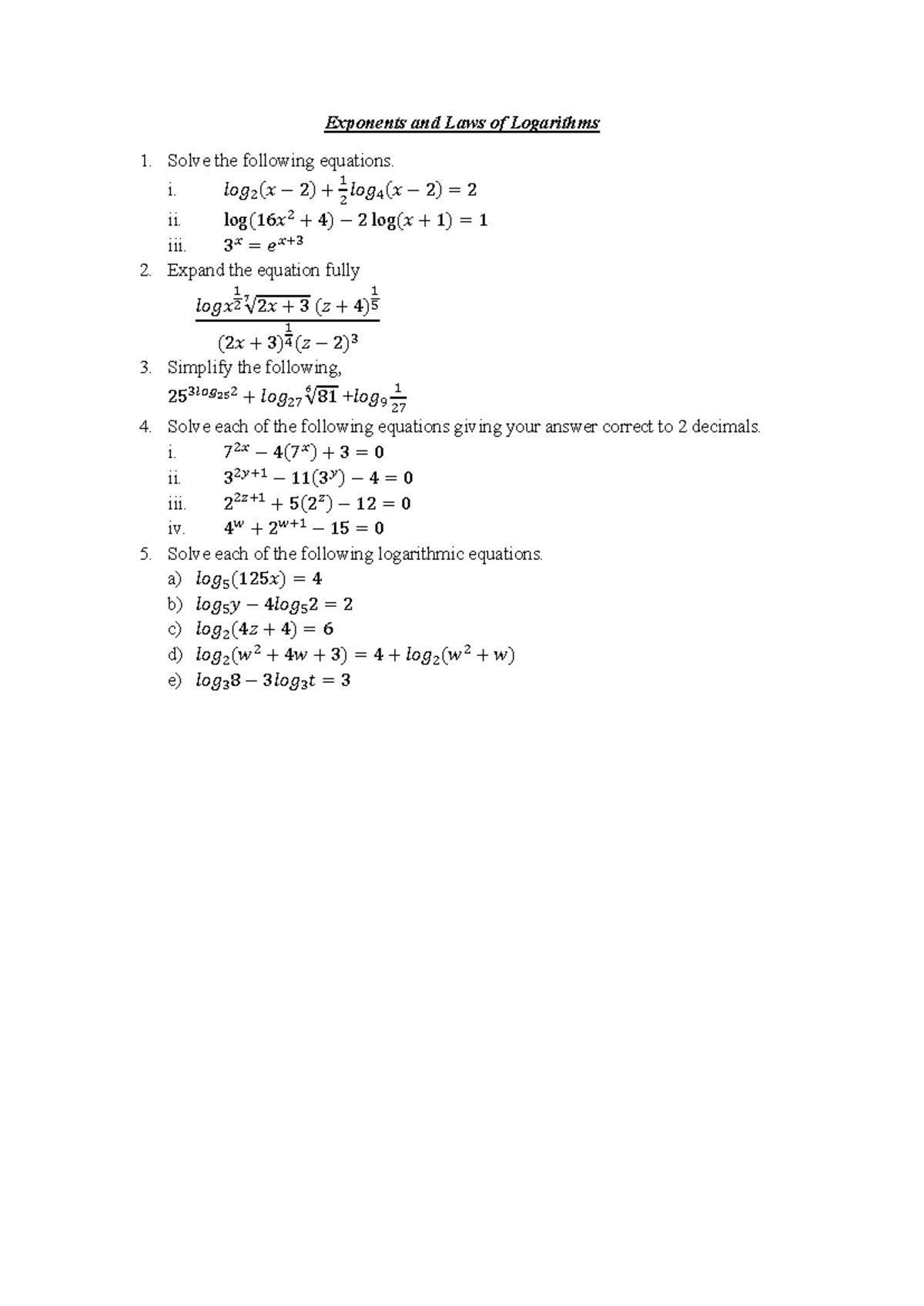 Exponents & Logarithms: Equations and Solutions - Studocu