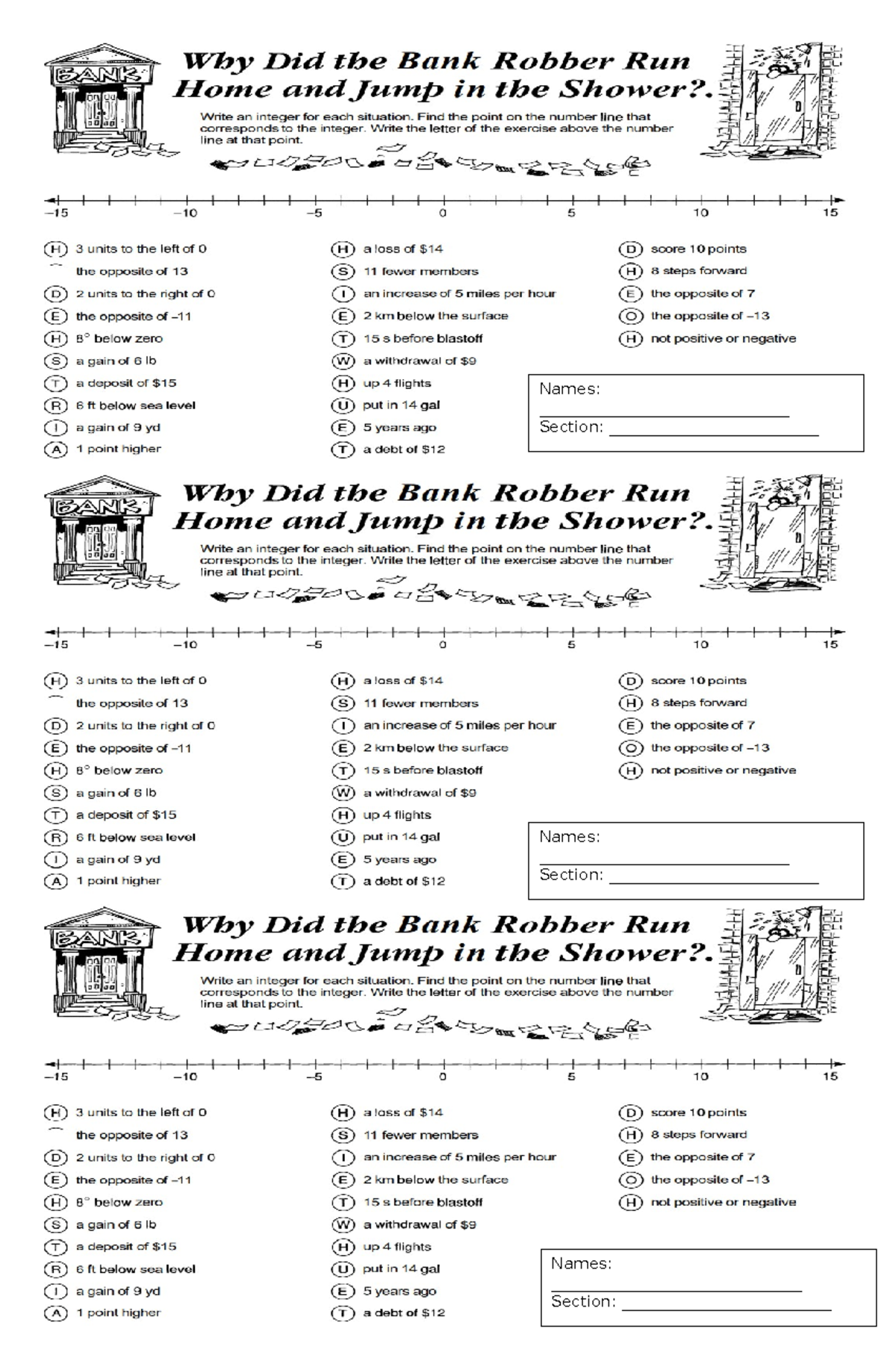 Integers Number Line Exercises for BANK Course - Studocu