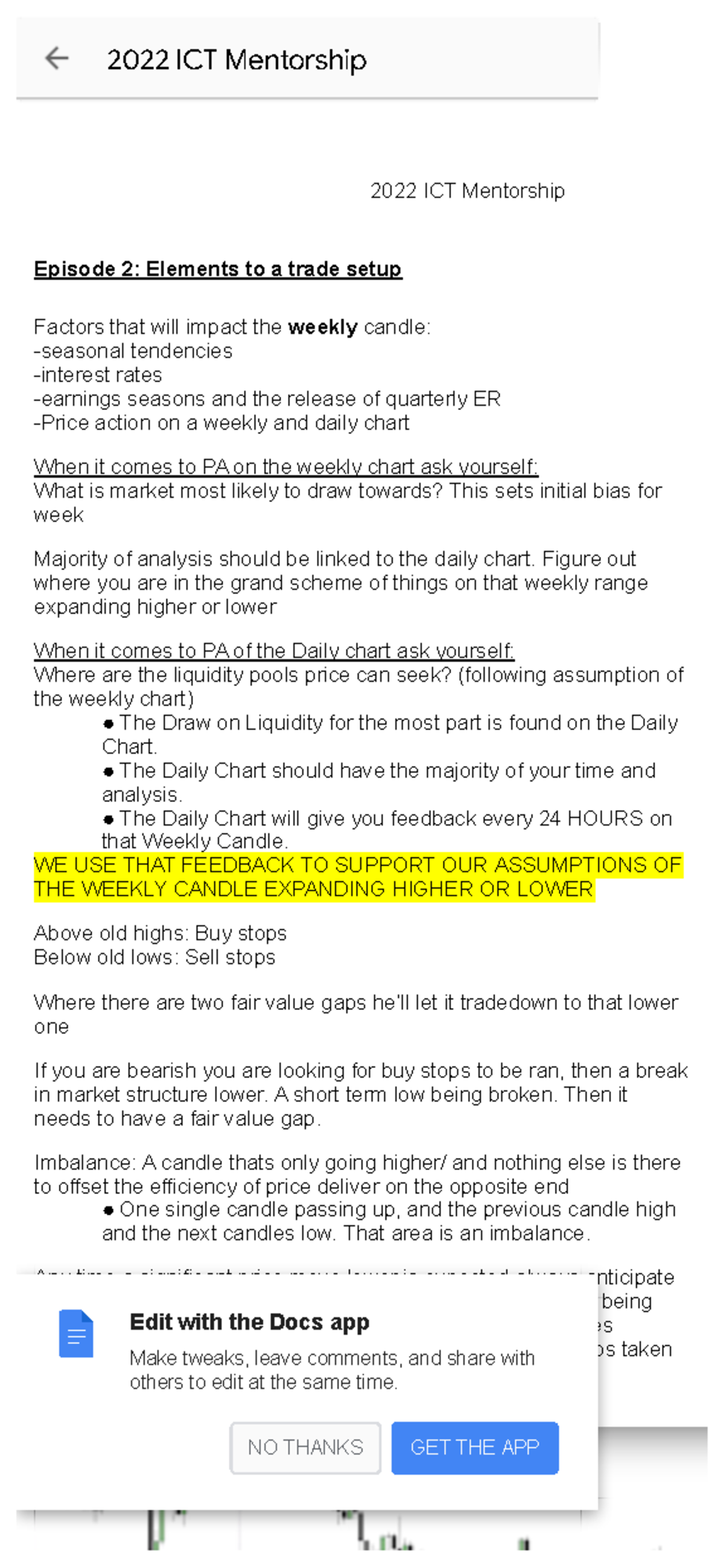 ICT 2022 Mentorship: Guide to Trade Setup and Market Analysis - Studocu