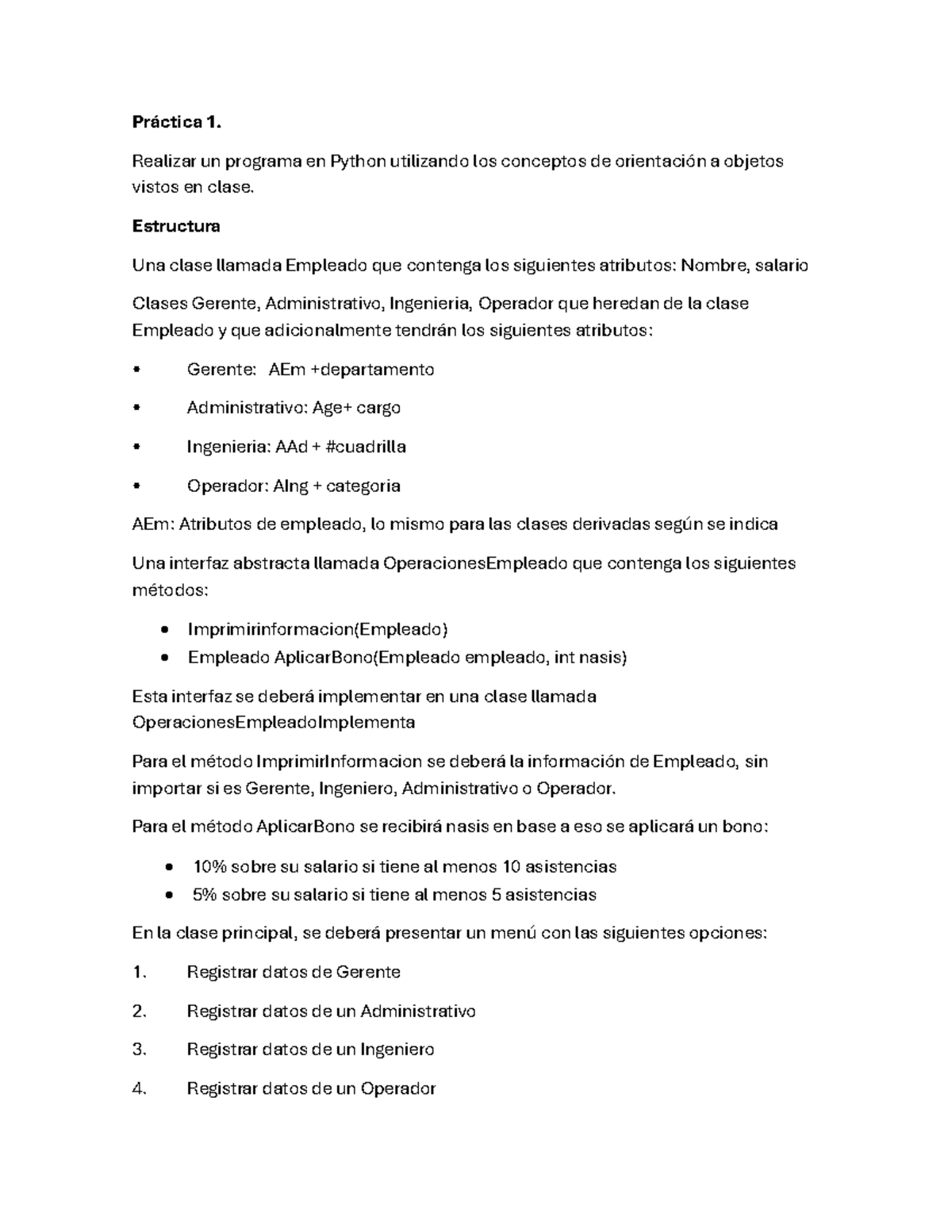 Práctica 1: Programa en Python de Clases y Herencia en OOP - Studocu