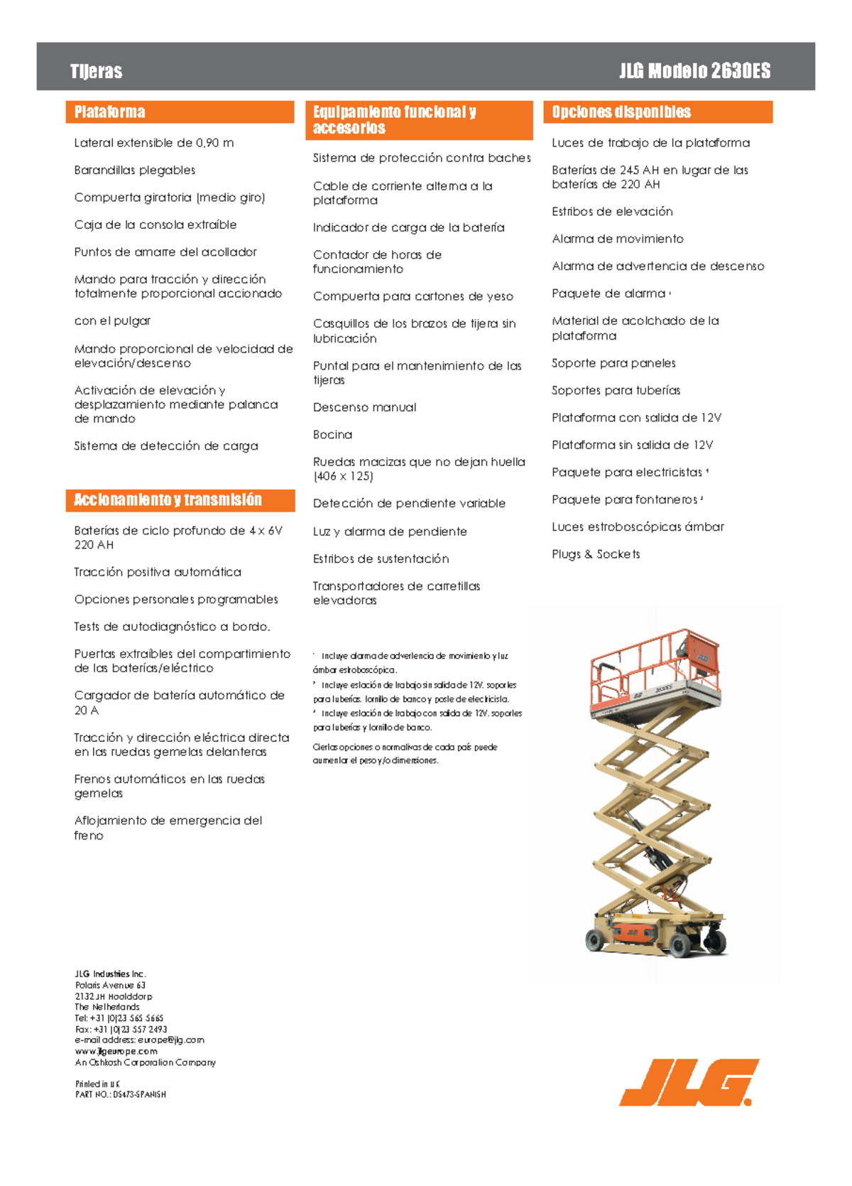 Ficha técnica JLG 2630ES - Tijeras JLG Modelo 2630ES Printed in UKPART ...