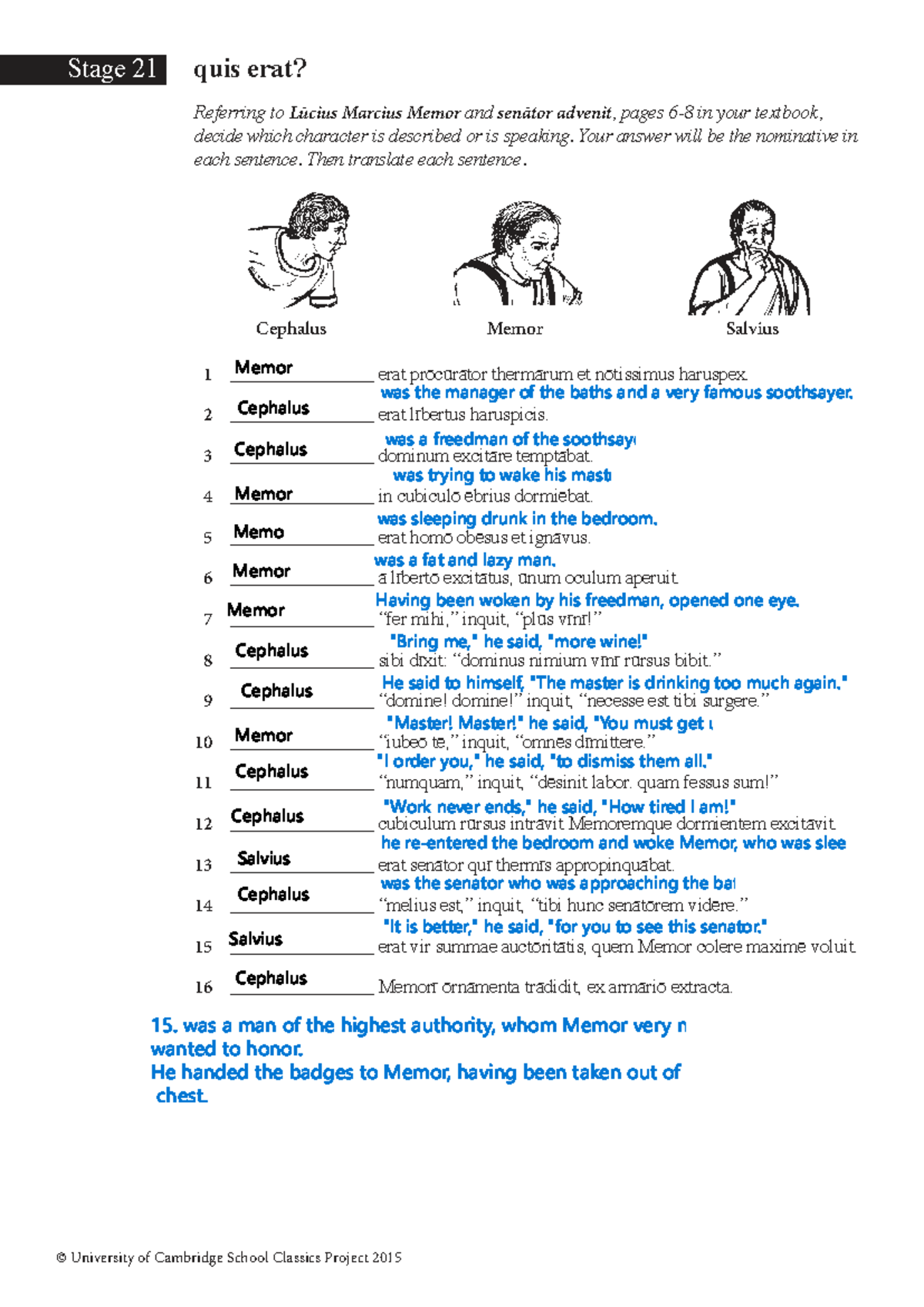 S21: Quis Erat? - Answer Assignment for Character Identification - Studocu