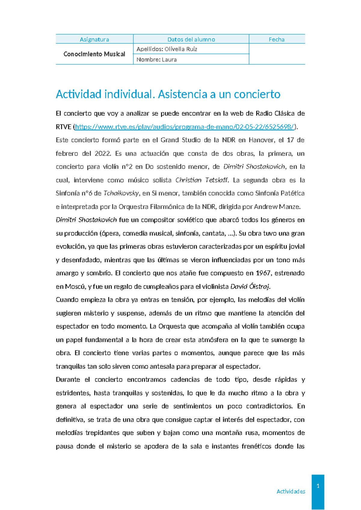 Análisis del Concierto: Shostakovich y Tchaikovsky - Conocimiento ...