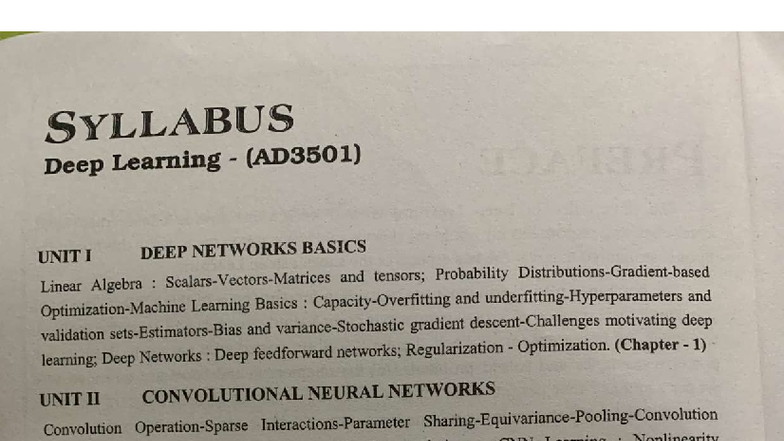 SYLLABUS Deep Learning & Distributed Computing (AD3501 & CS3551) - Studocu
