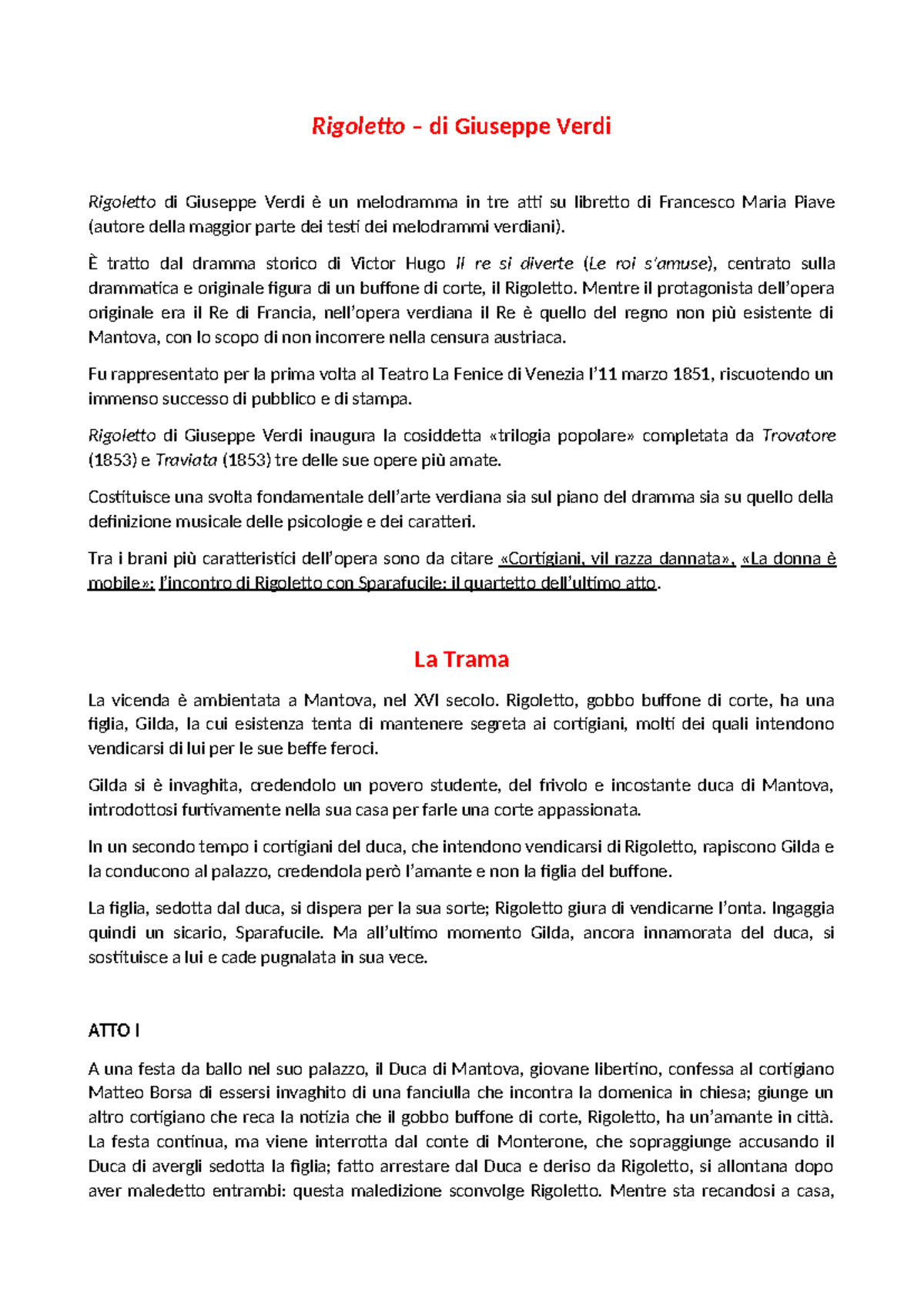 Rigoletto introduzione e trama - Rigoletto – di Giuseppe Verdi ...
