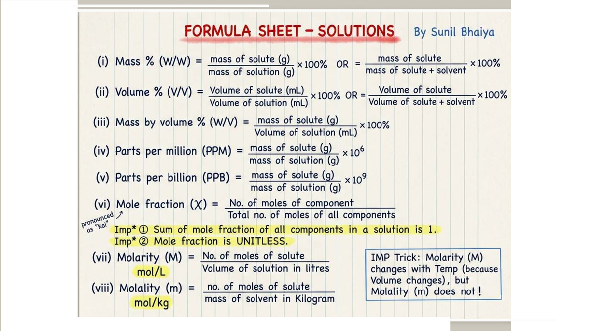 Solutions Formula Sheet for Chemistry (CHEM 101) - Studocu
