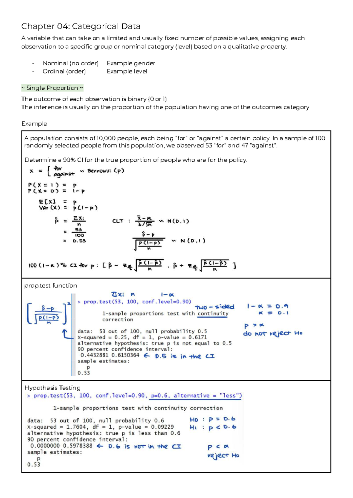 MH3511 Chapter 04 Categorical Data - Chapter 04: Categorical Data A variable that can take on a ...