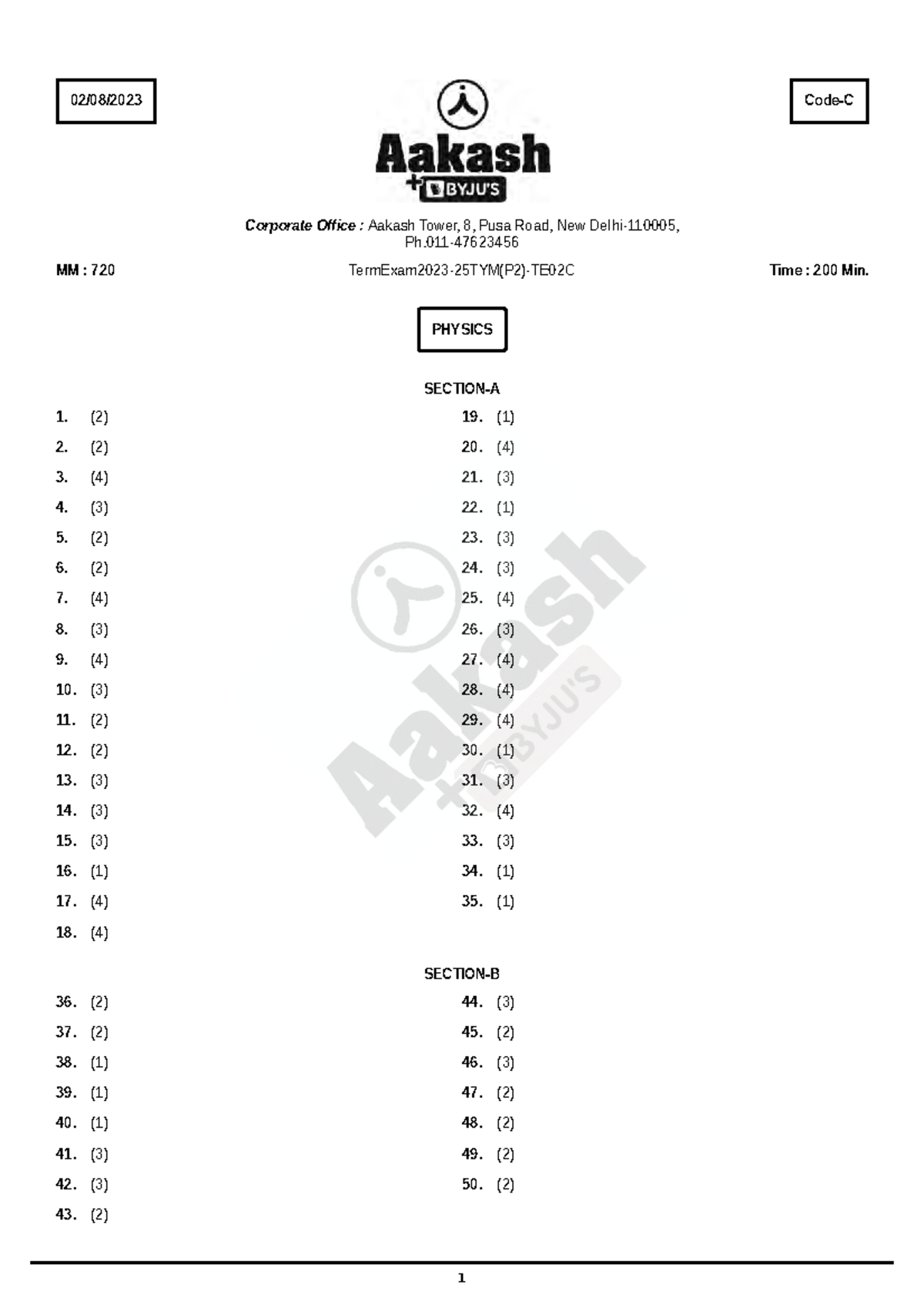 Final Exam Solutions for PHYSICS 720, CHEMISTRY, and BOTANY - Studocu