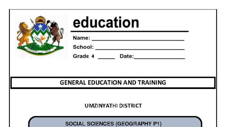 Grade 4 Social Sciences Geography P1 November 2025 Formal Assessment ...