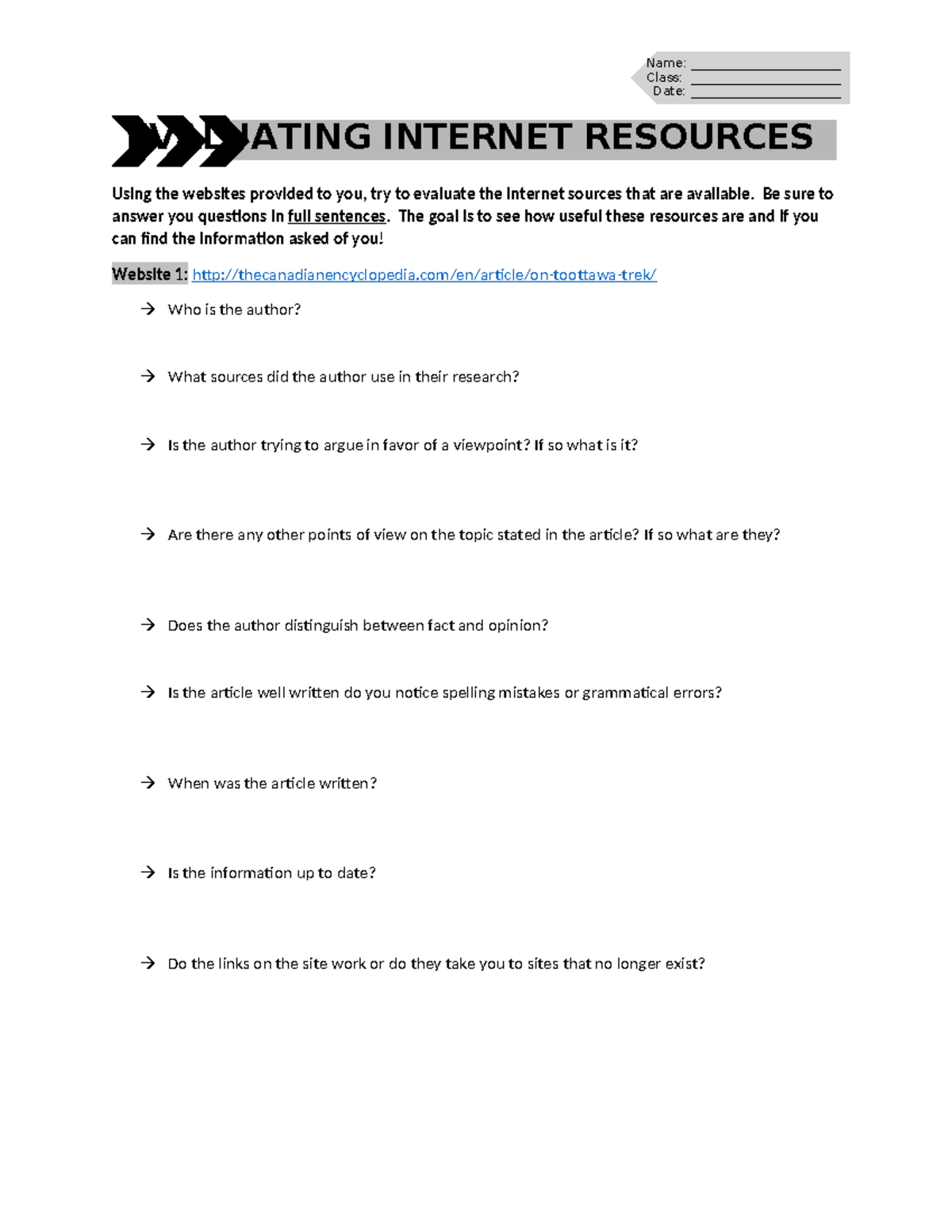 01 - Evaluating Internet Resources for Class Assignments - Studocu