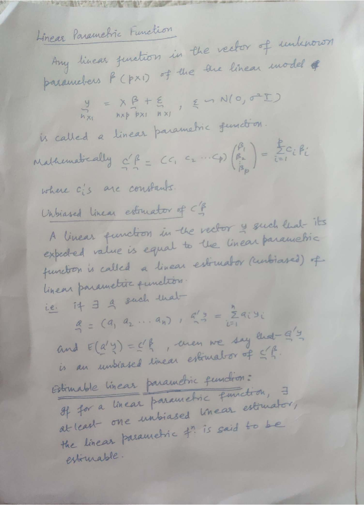 Linear Parametric Functions and Estimability Results (PX1) - Studocu
