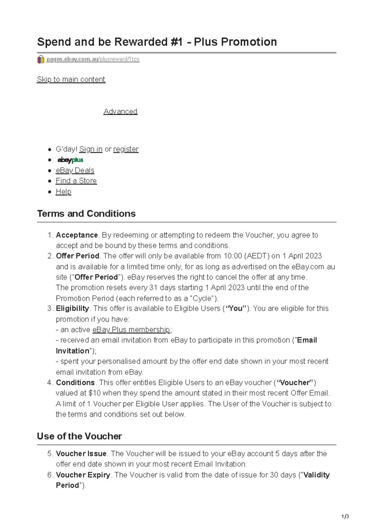 Pages.ebay.com.au-Spend and be Rewarded 1 - Plus Promotion - 1/ Spend ...