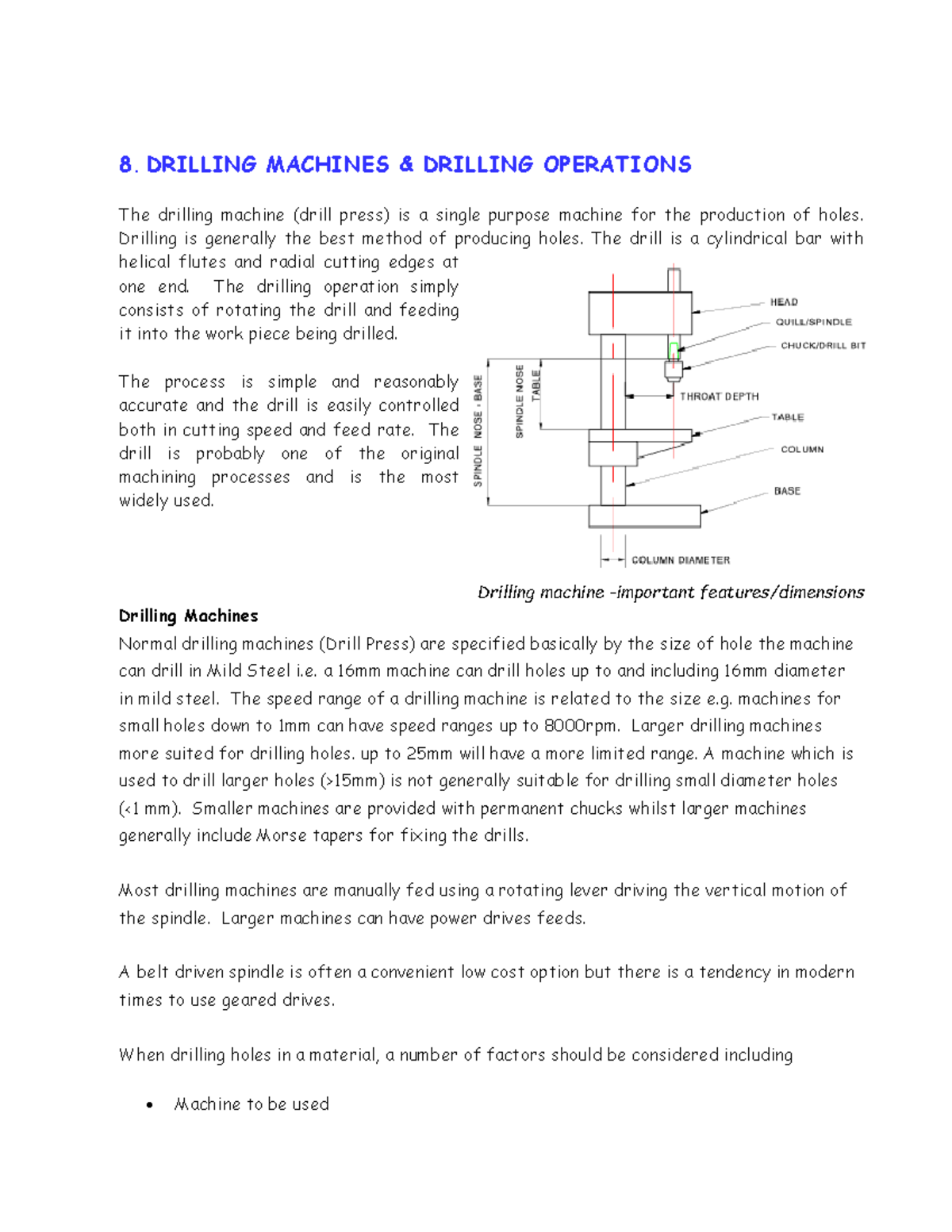 Drilling Machines & Operations Notes - Engineering Basics - Studocu