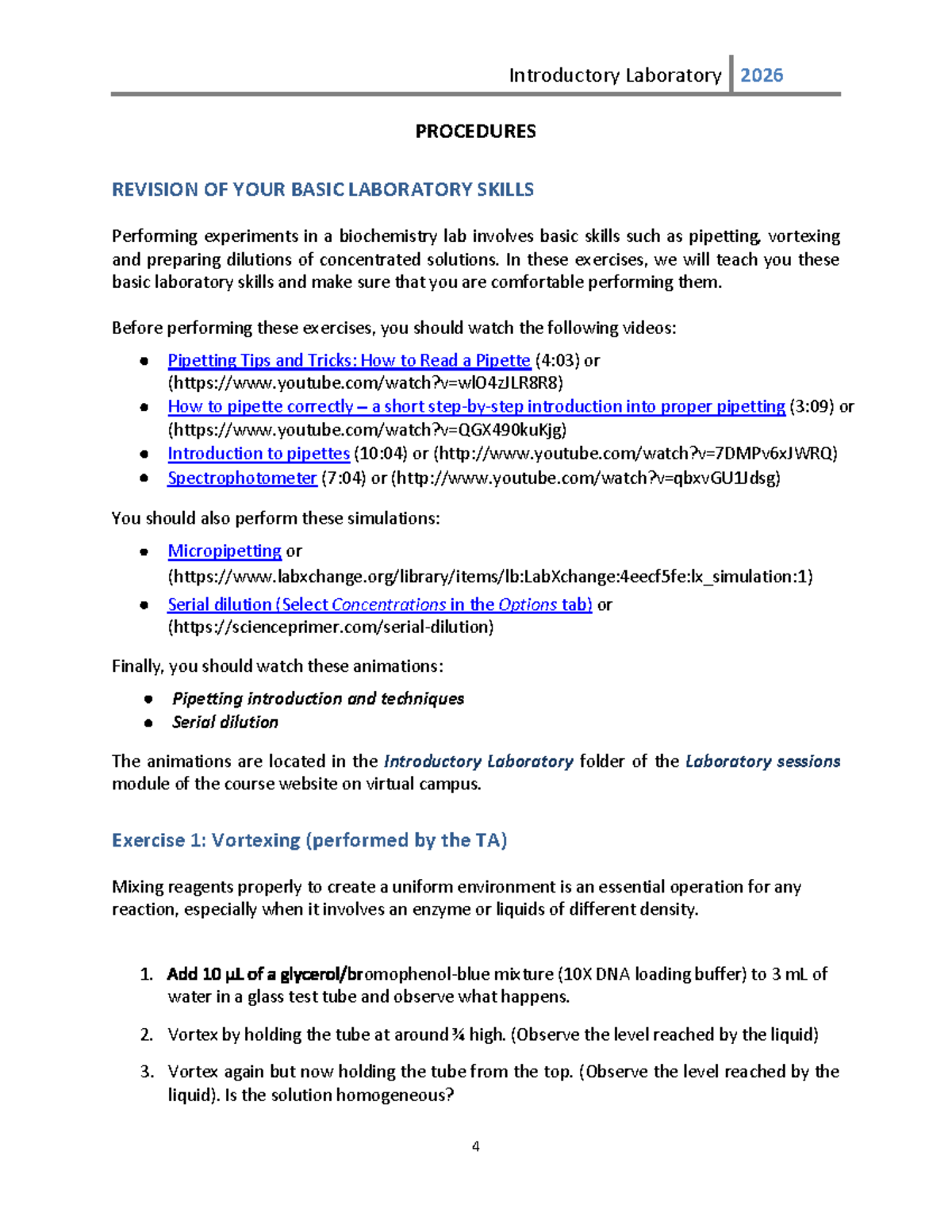 Introductory Laboratory 2026: Basic Skills Procedures for Biochemistry ...