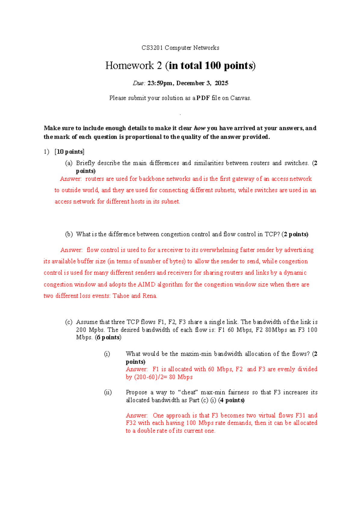 CS3201 Computer Networks Homework 2 Solutions (Due Dec 3, 2025) - Studocu