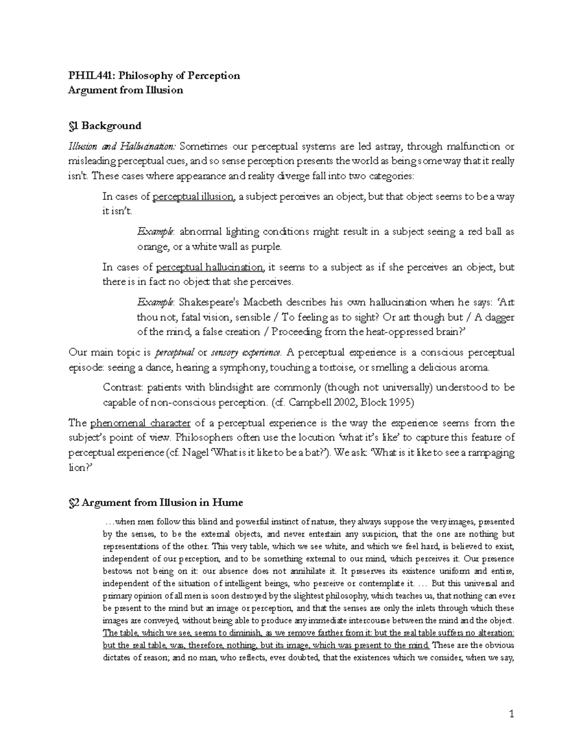 PHIL441: Argument from Illusion in Philosophy of Perception - Studocu
