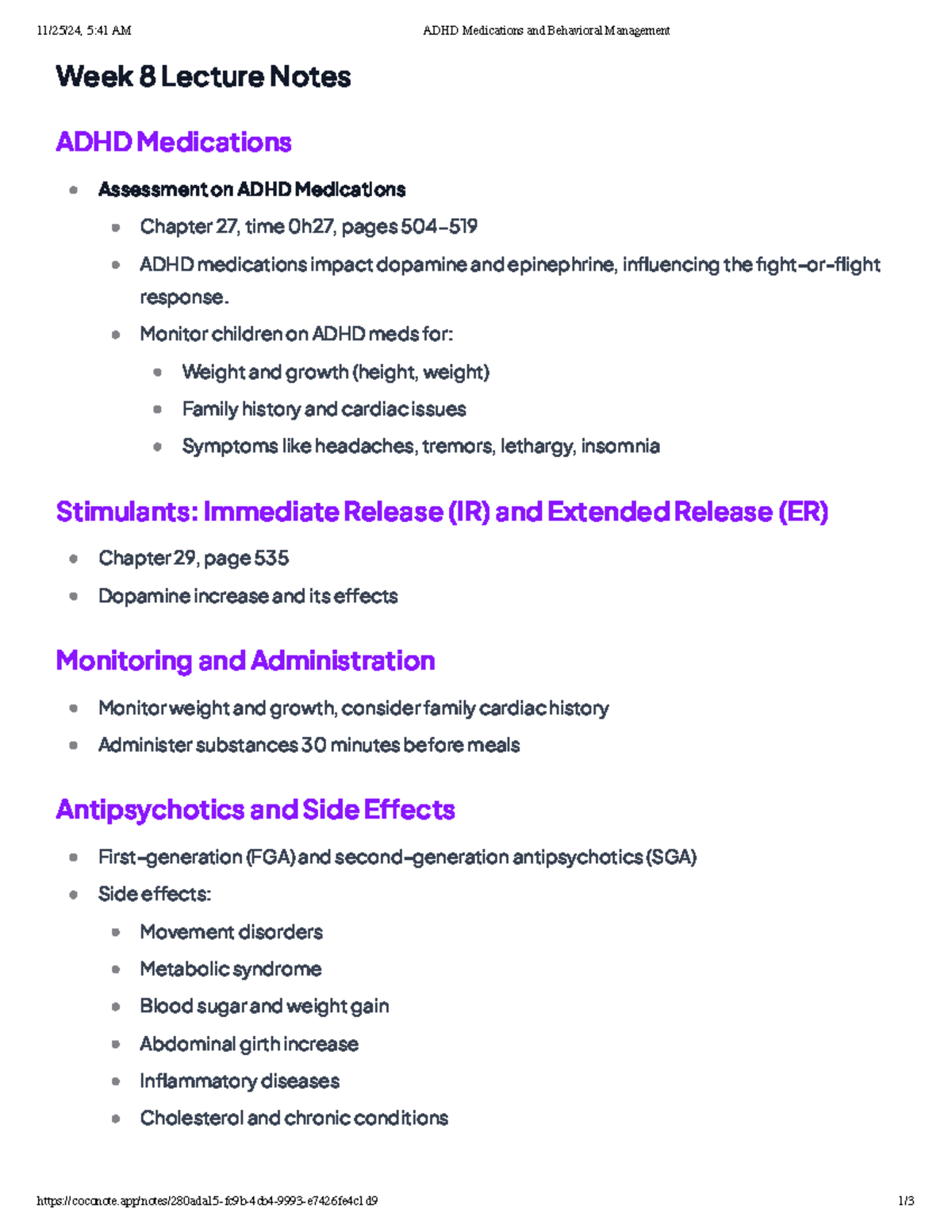 ADHD Medications and Behavioral Management - Week 8 Lecture Notes ADHD ...