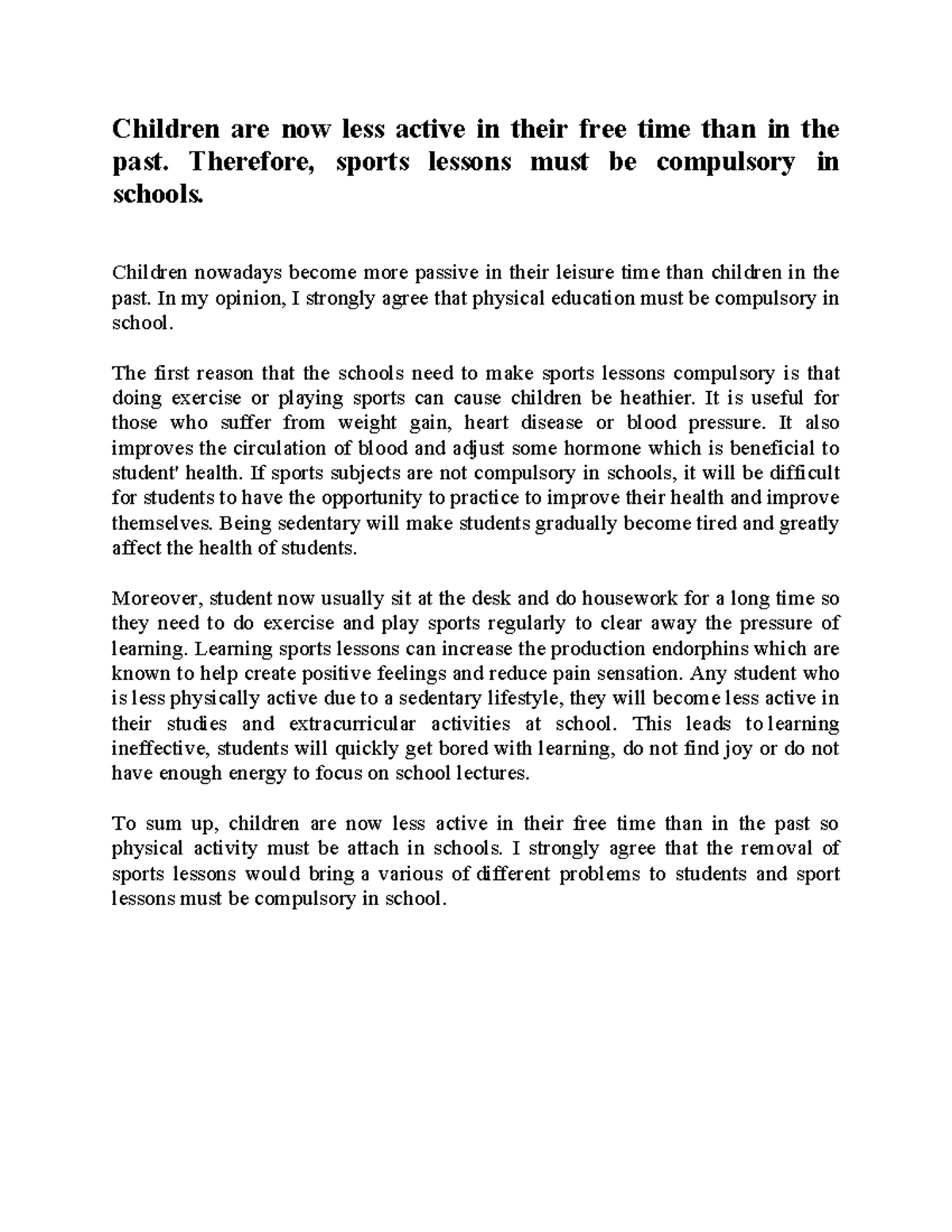 Compulsory Sports Lessons in Schools: Addressing Children's Activity ...