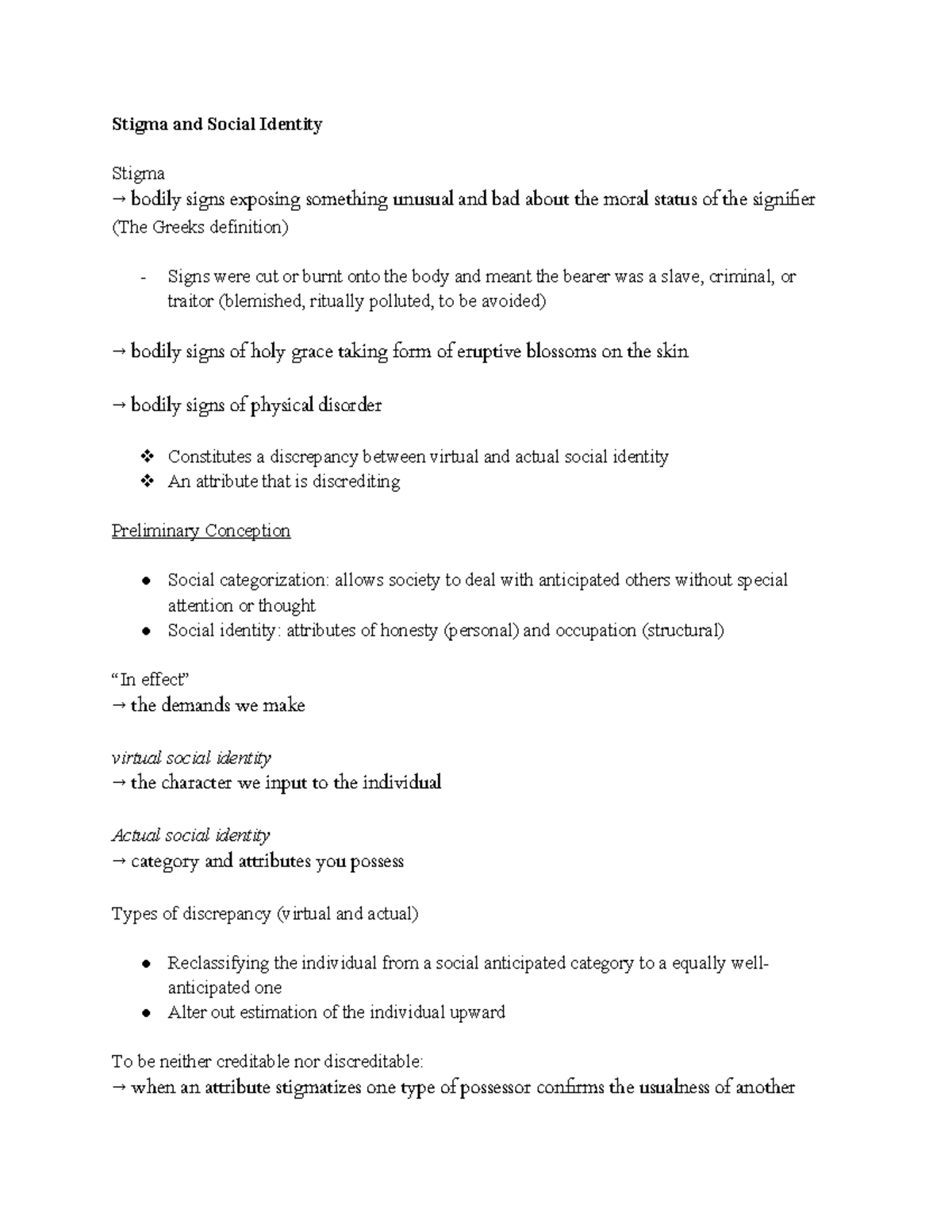 SOC 201 - Lecture Notes on Stigma and Social Identity Overview - Studocu