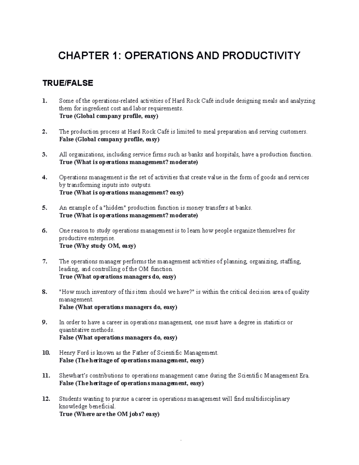 OPMT 620 Weekly Q&A: Operations Management Concepts and Applications ...