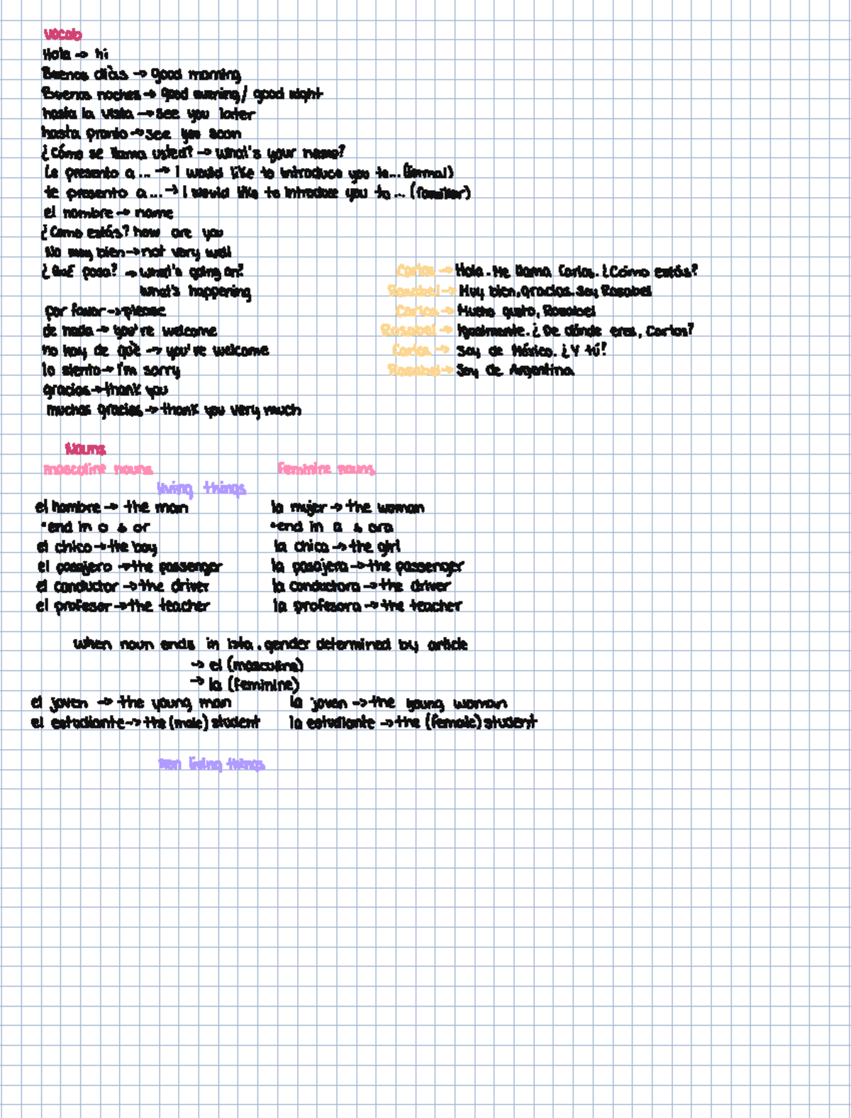 Spanish Vocabulary Notes: Greetings, Introductions, and Nouns - Studocu