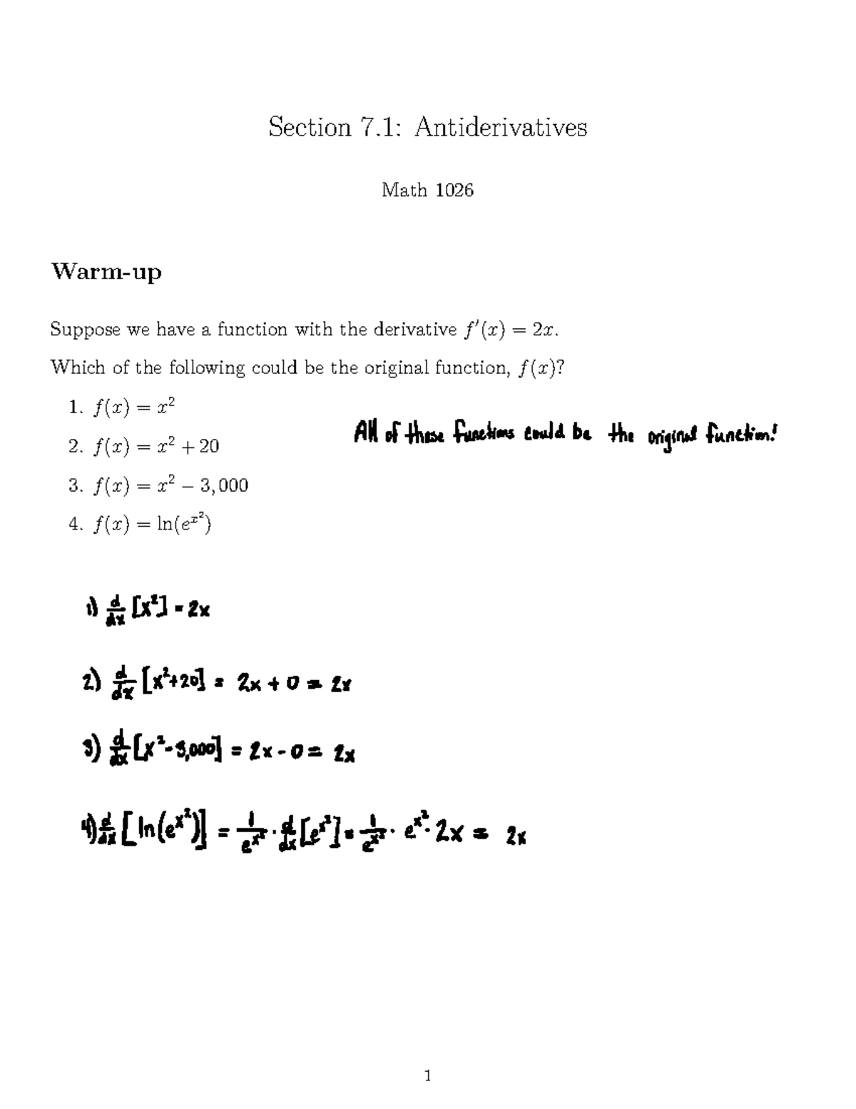 Math 1026: Antiderivatives Lecture Notes - Studocu