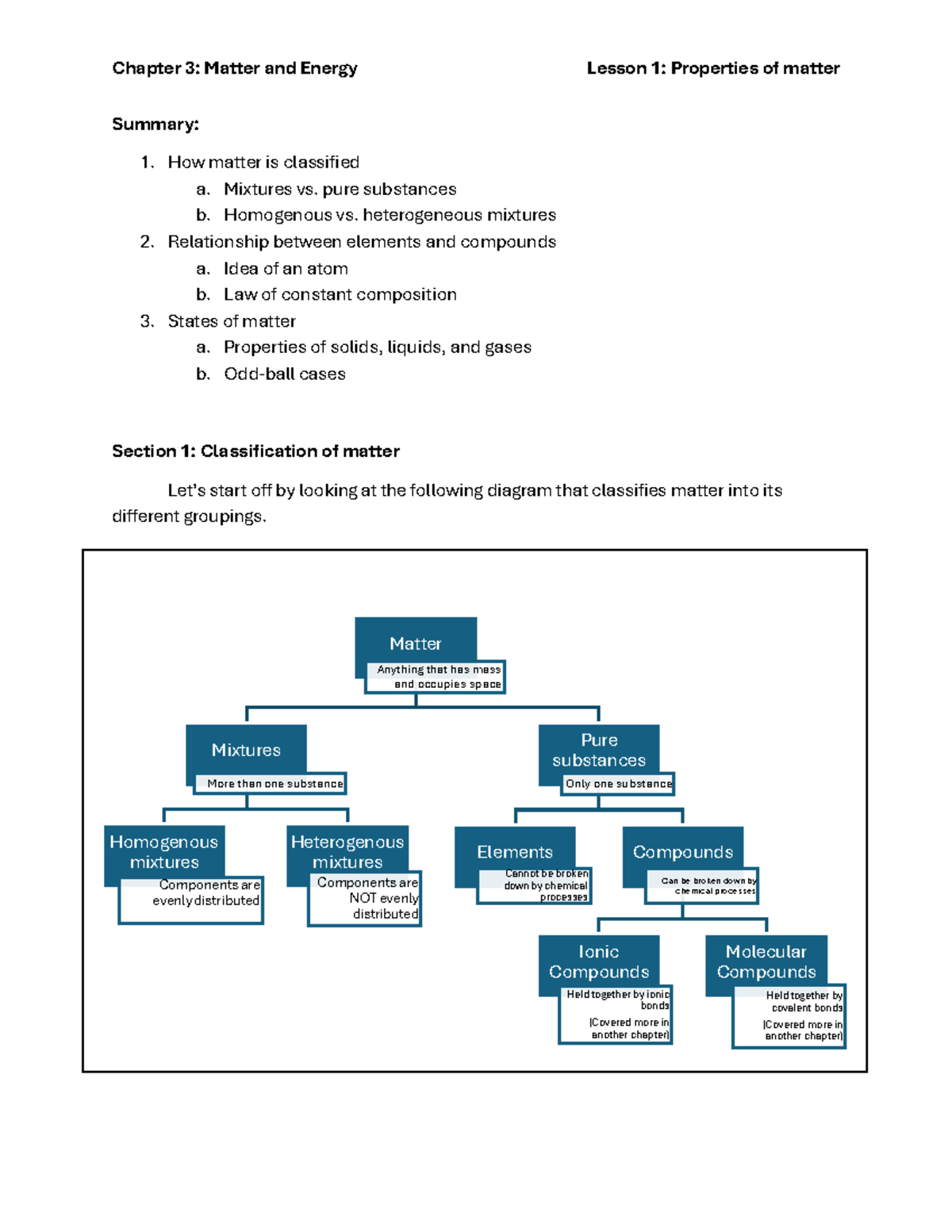 Chapter 3: Matter and Energy - Lesson 1 Summary: Properties of Matter ...