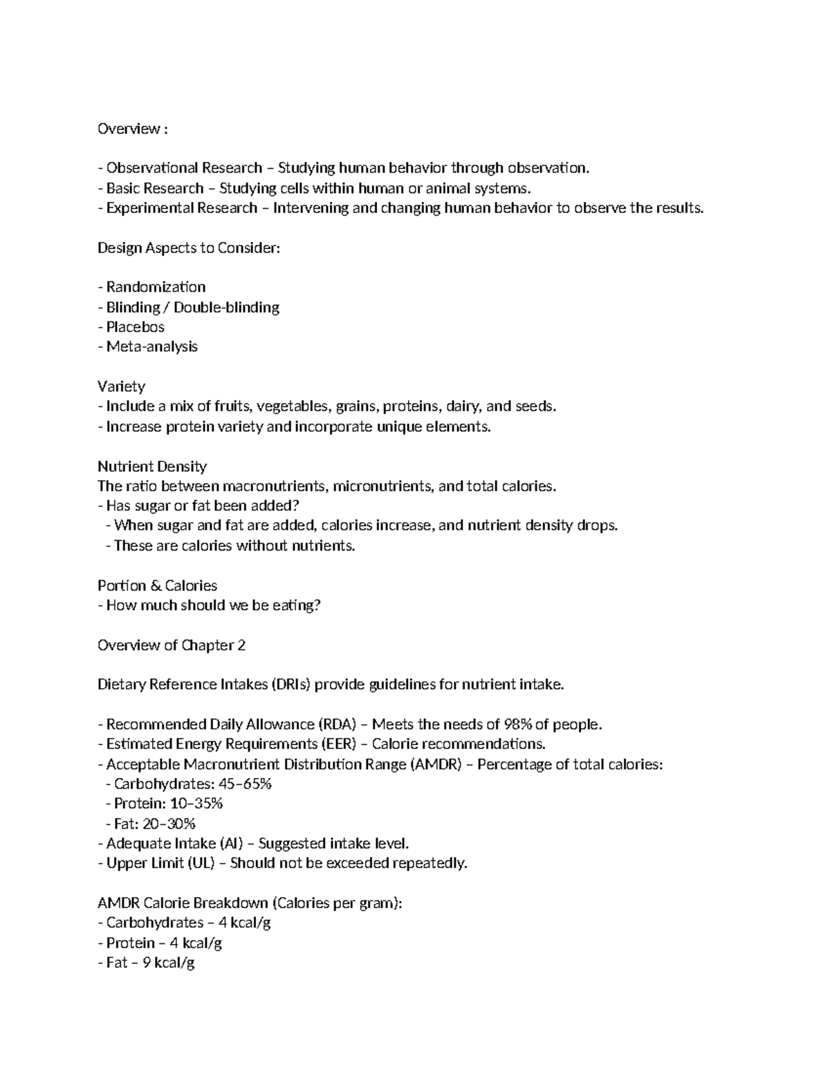 Chapter 1&2 notes - Overview : Observational Research – Studying human ...