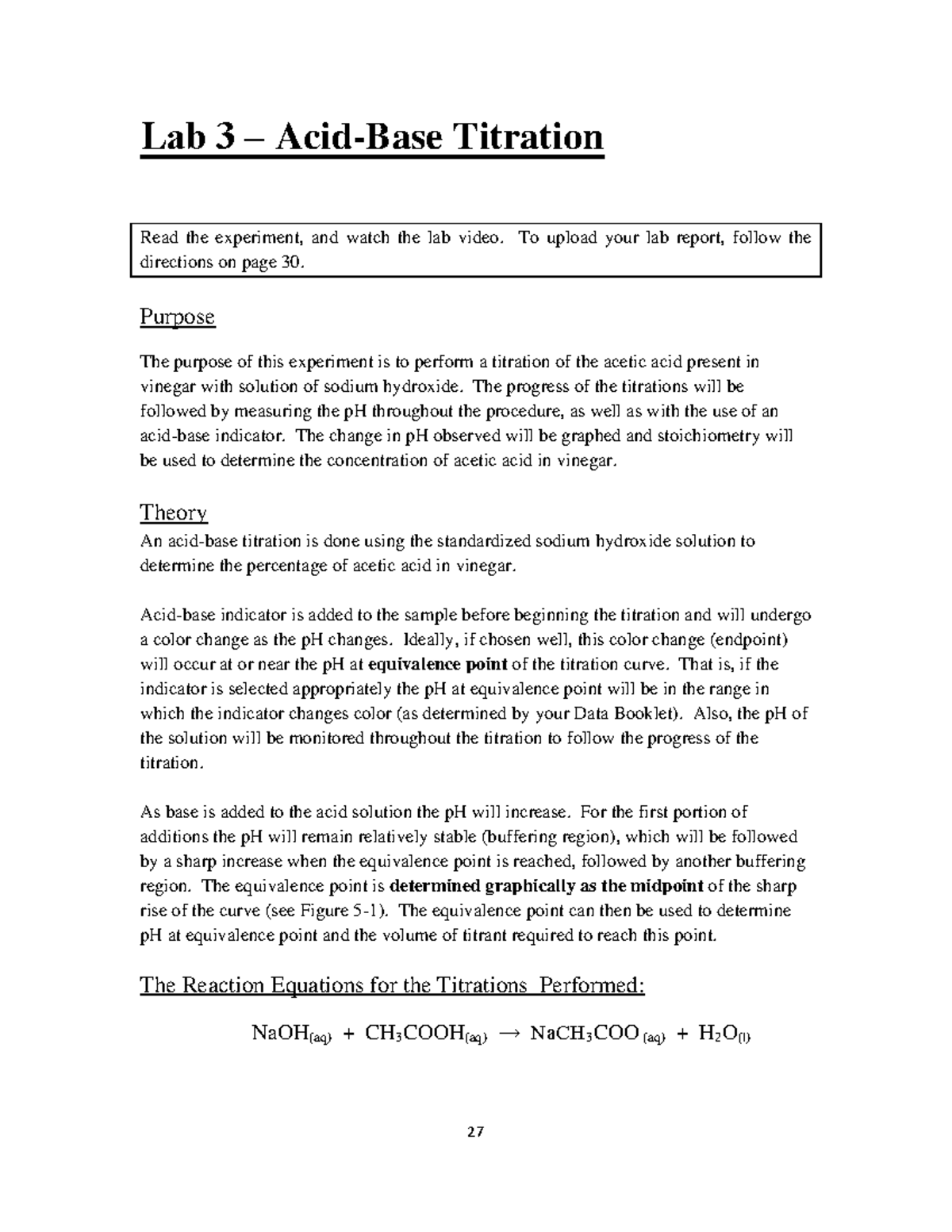 Acid Base Titration Lab Report (Lab 3) - Acetic Acid in Vinegar - Studocu