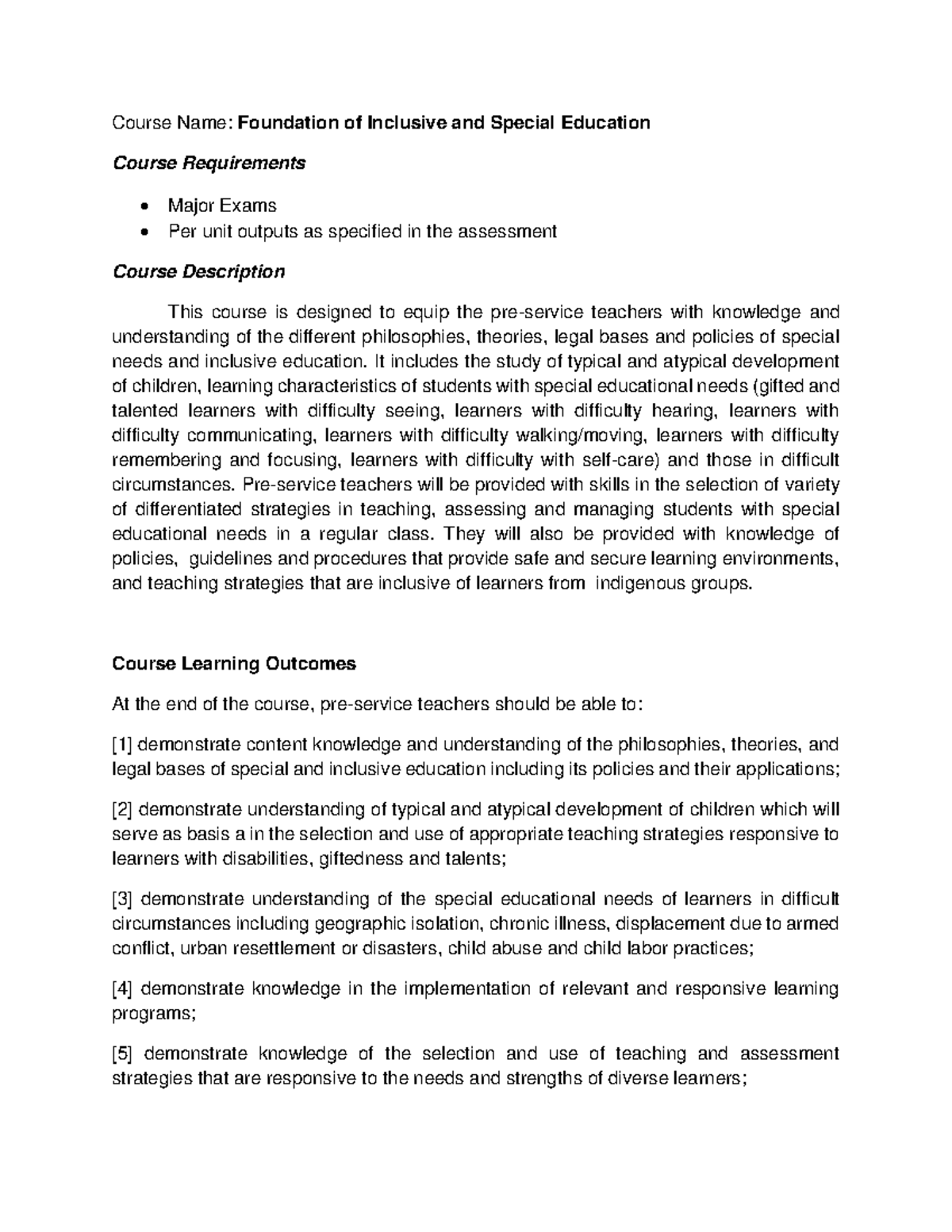 NOTES FOR PSYCH - Course Name: Foundation of Inclusive and Special ...