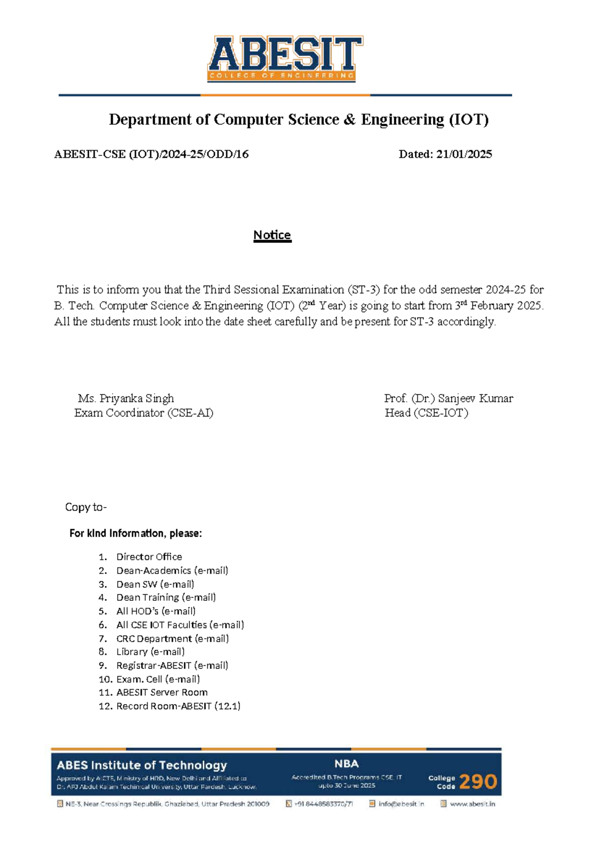 Notice for 3rd Sessional Exam - B.Tech CSE (IOT) ODD SEM 2025 - Studocu