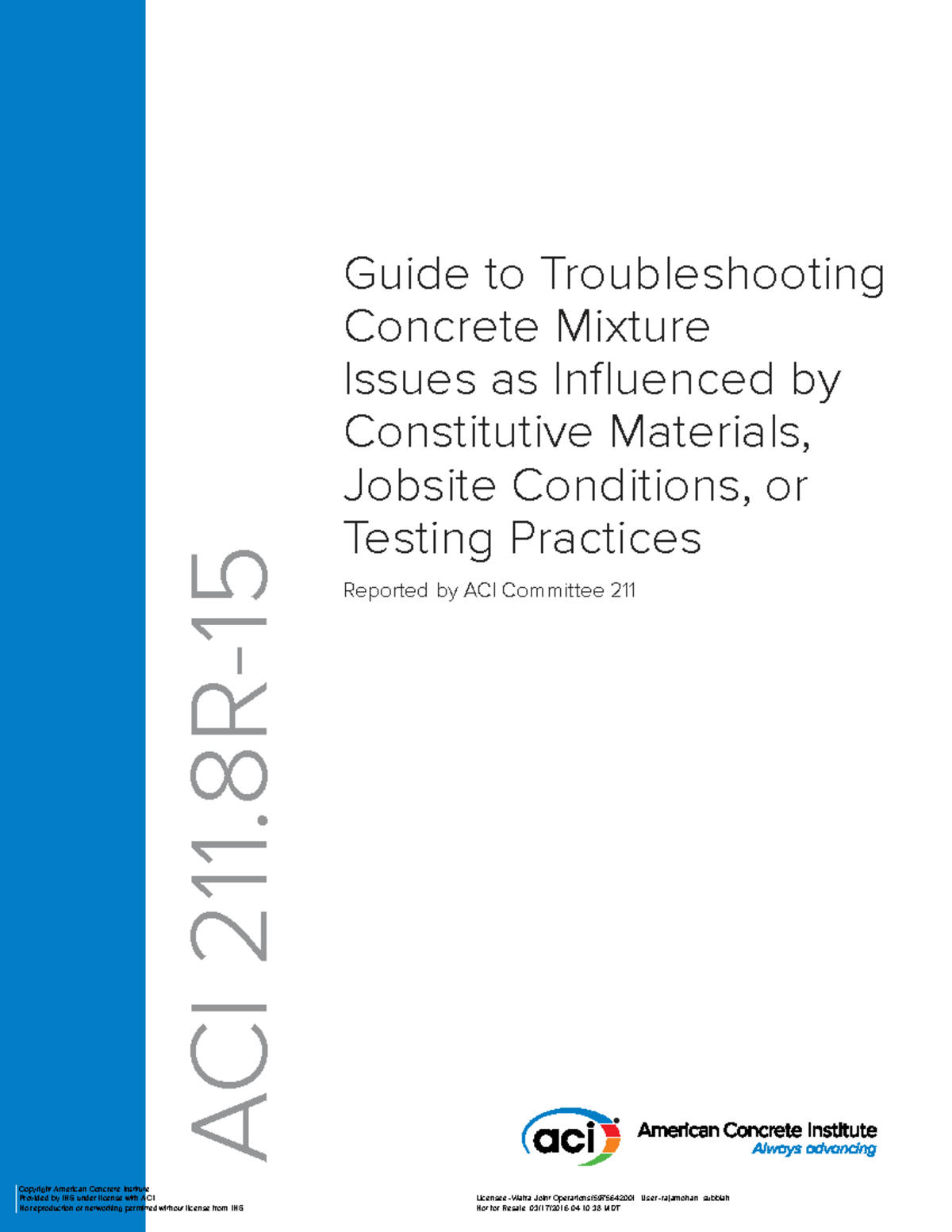 ACI Guide to Troubleshooting Concrete Mixture Issues (ACI 211) - Studocu