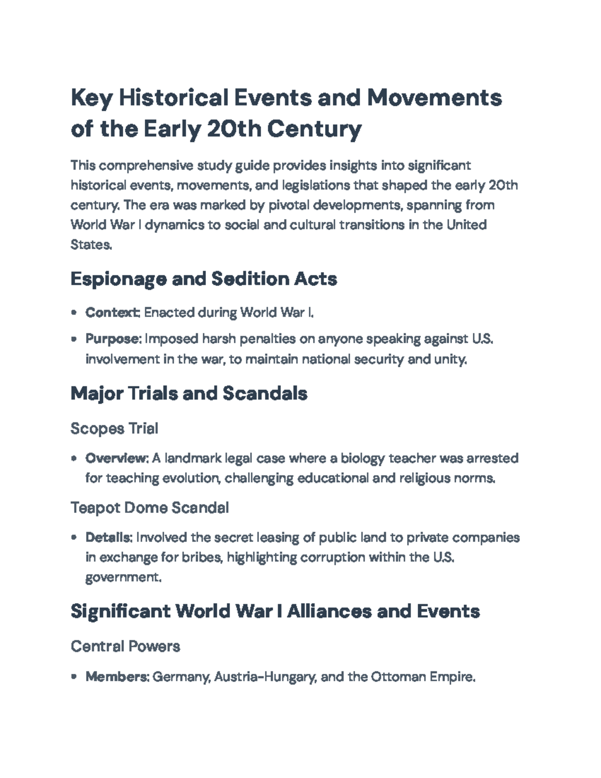 Key Historical Events and Movements in the Early 20th Century Study ...
