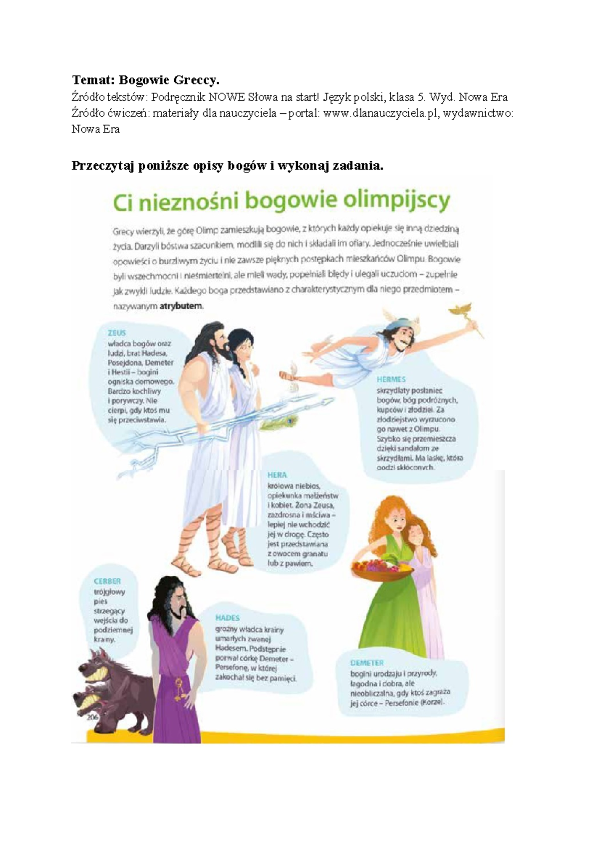 Z wizyta na Olimpie poznajemy greckich bogow Mitologia klasa 5 1h - Temat: Bogowie Greccy ...