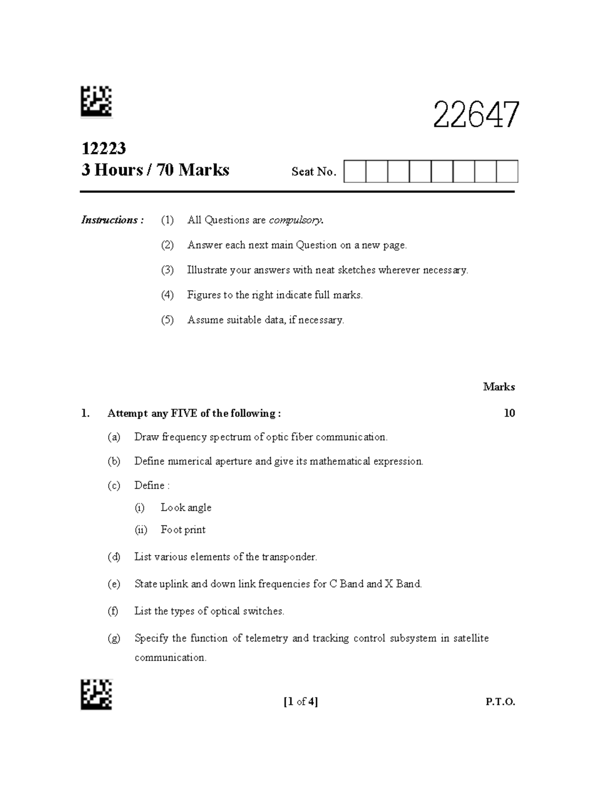 22647 Winter 2022 Question Paper: Optical Communication & Satellites ...