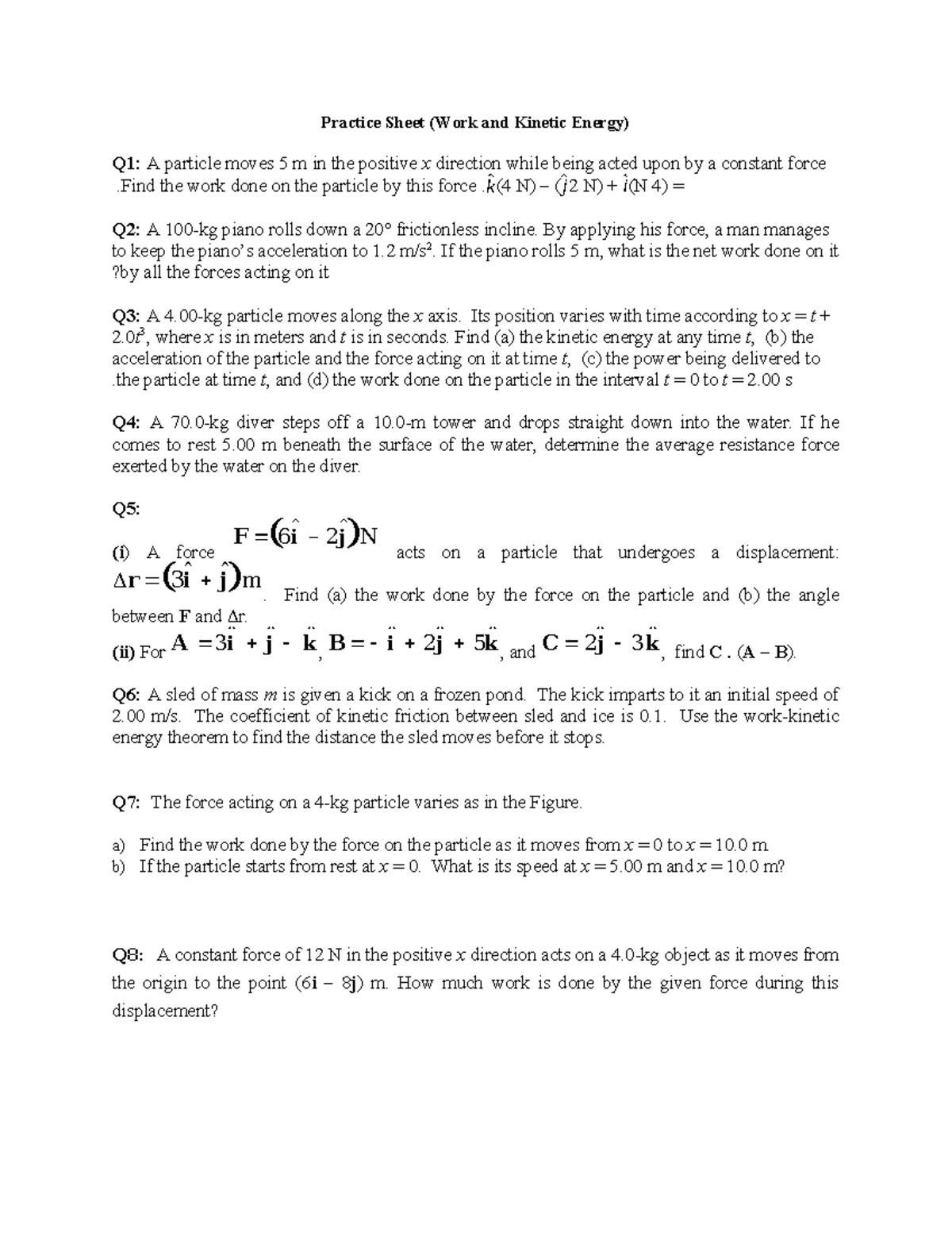 Work and Kinetic Energy Practice Sheet (Physics 101) - Studocu