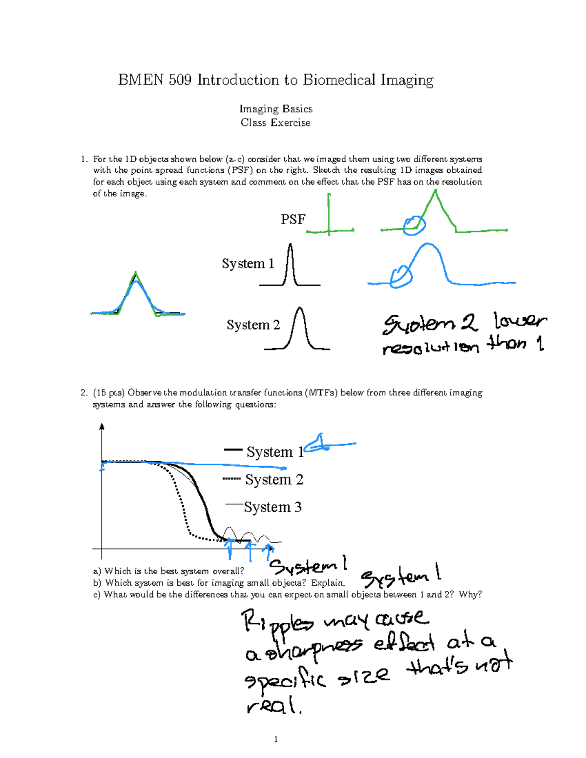Class Exercise Imaging Basics Solutions - BMEN 509 Introduction to ...