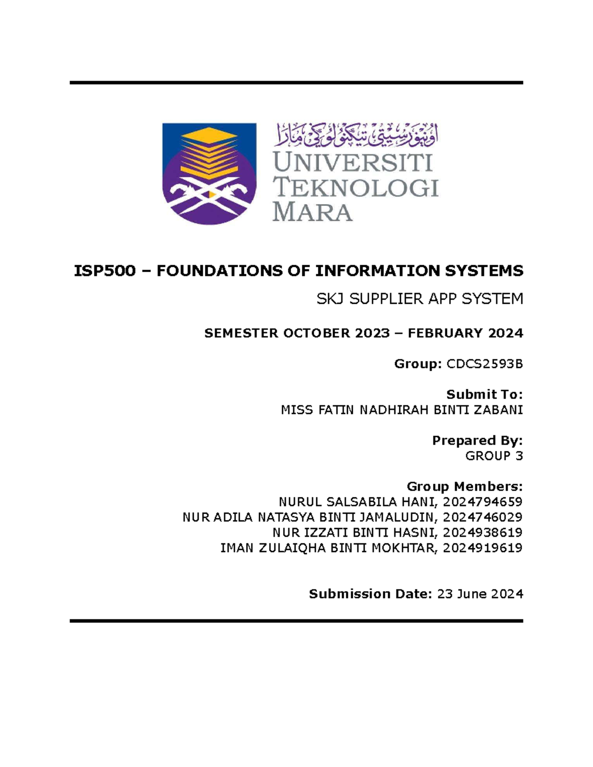 ISP500 Project Report: Supplier App System for Nasi Padang Restaurant - Studocu