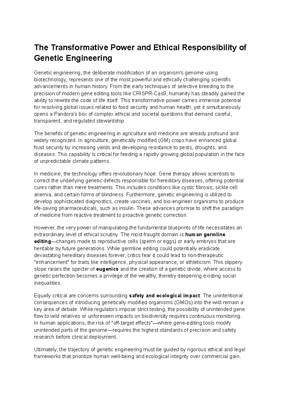 Genetic Engineering: Ethics, Power, and Responsibility in Modern ...