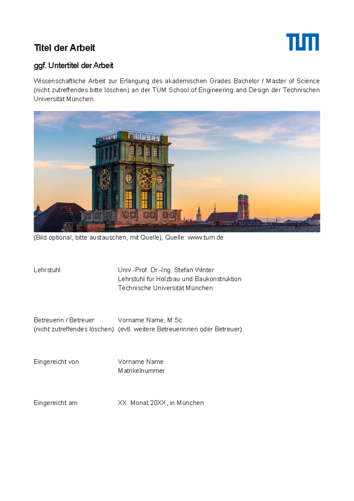 Master Thesis Template - TUM School of Engineering and Design - Studocu